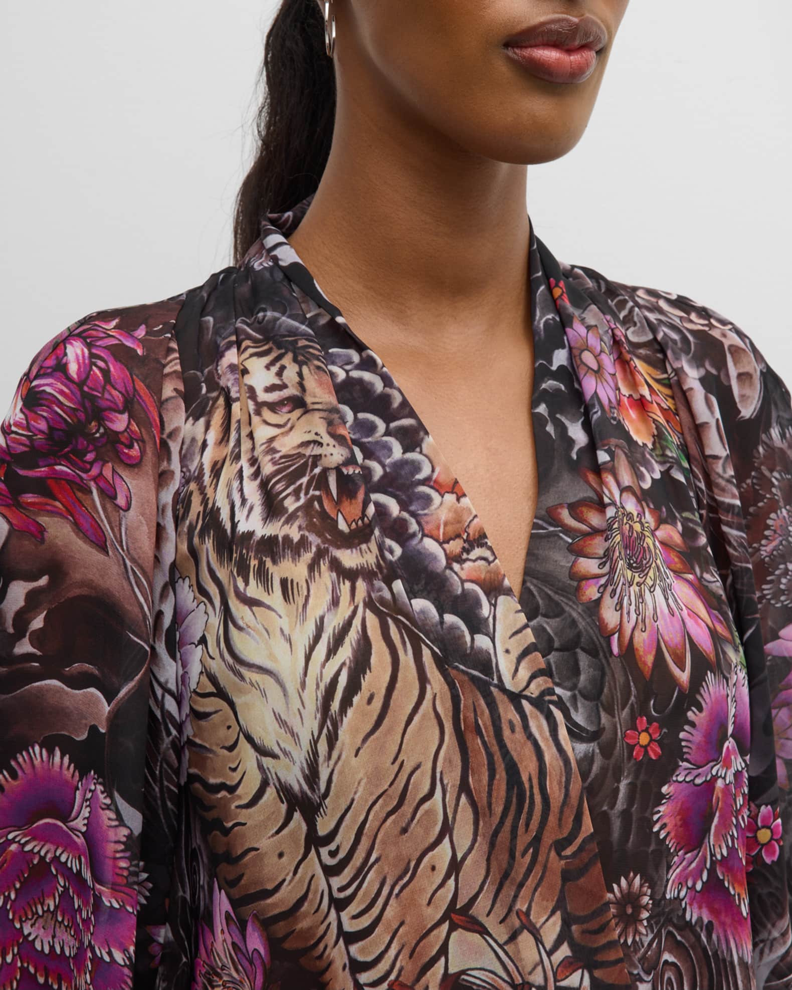 Kobi Halperin Robin Floral-Print Blouson-Sleeve Blouse | Neiman Marcus