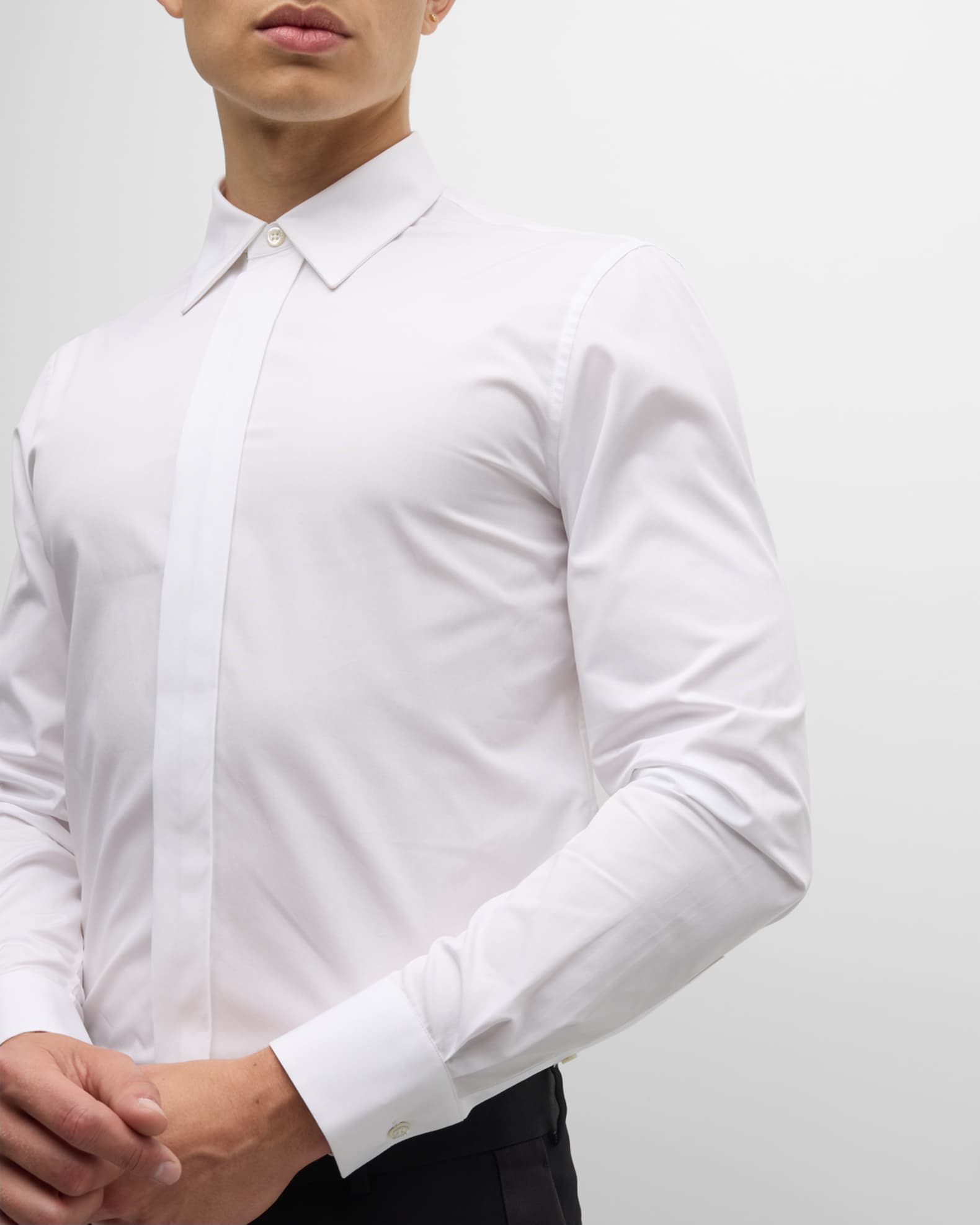 Alexander McQueen Men's Hidden-Button Tuxedo Shirt | Neiman Marcus