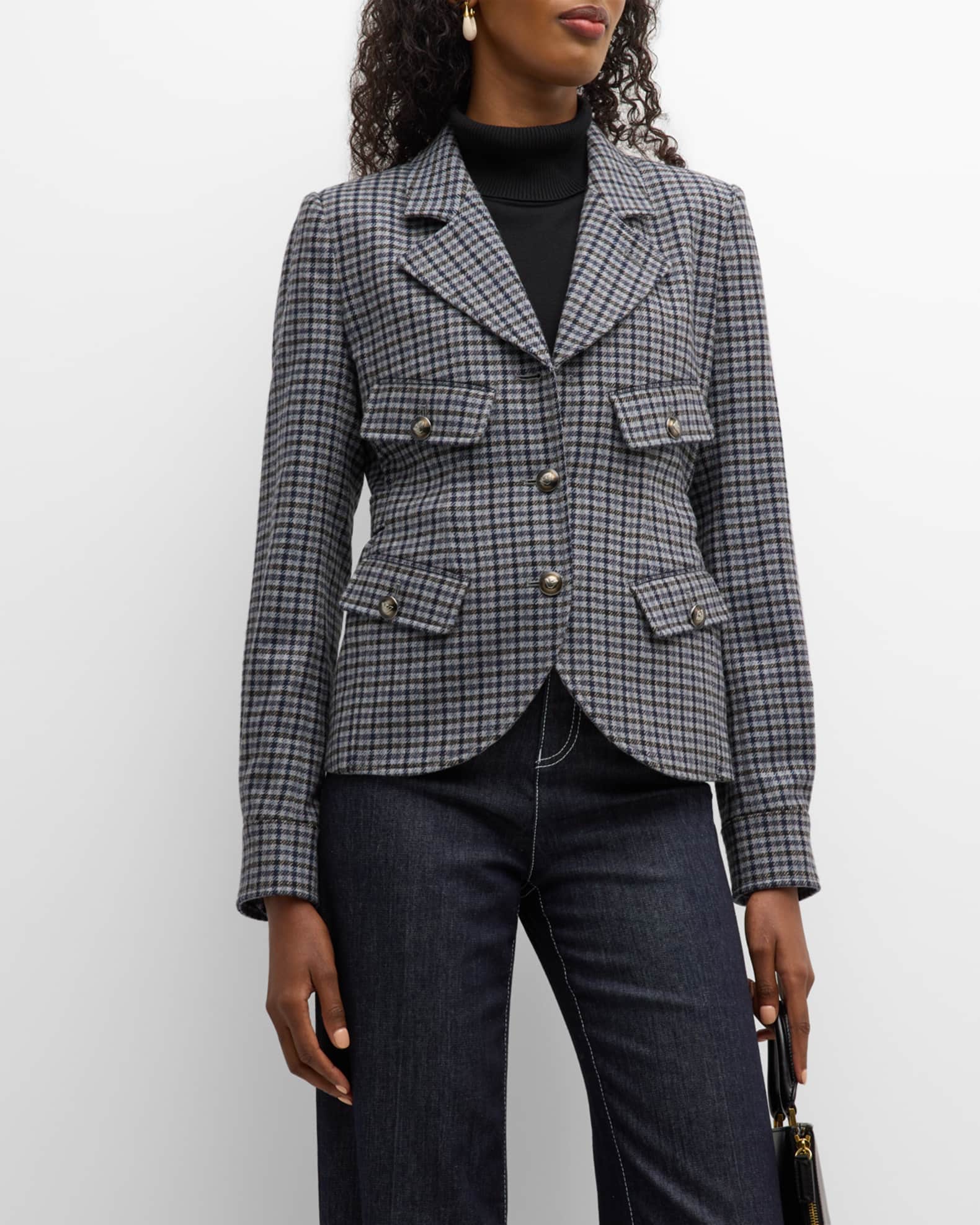Emporio Armani Check-Print Wool-Blend Single-Breasted Blazer | Neiman Marcus