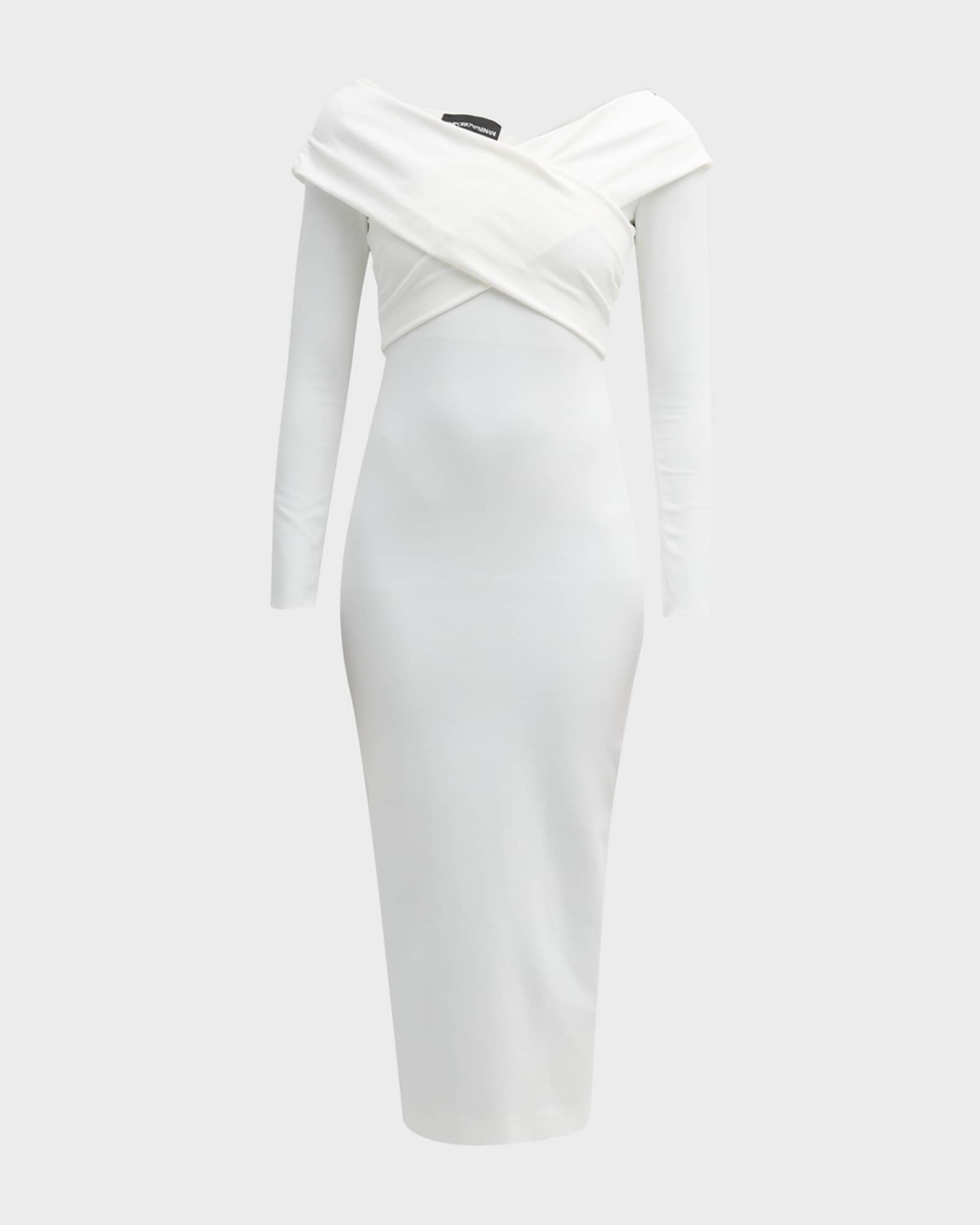 Emporio Armani Off-Shoulder Bodycon Jersey Midi Dress | Neiman Marcus