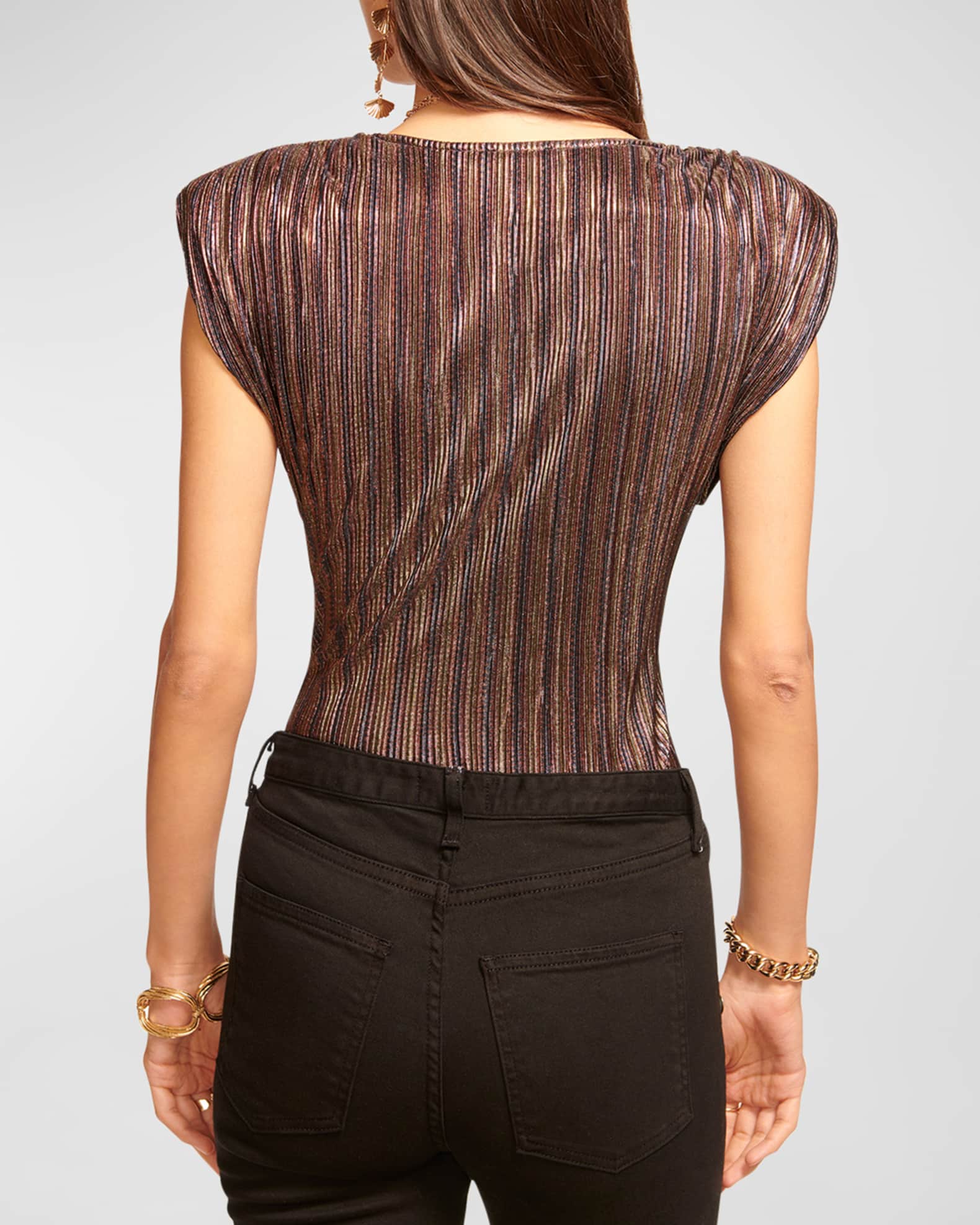 Ramy Brook Serena Metallic Striped Blouse Neiman Marcus