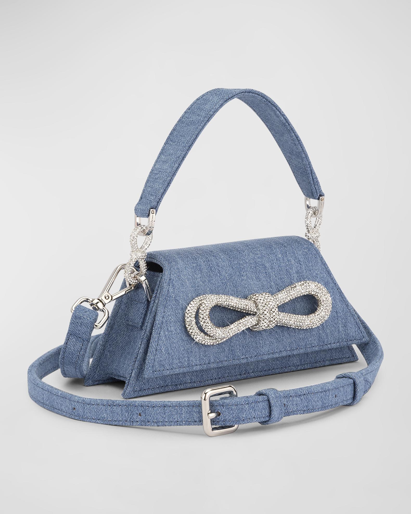 MACH & MACH Samantha Medium Double Bow Denim Top-Handle Bag | Neiman Marcus