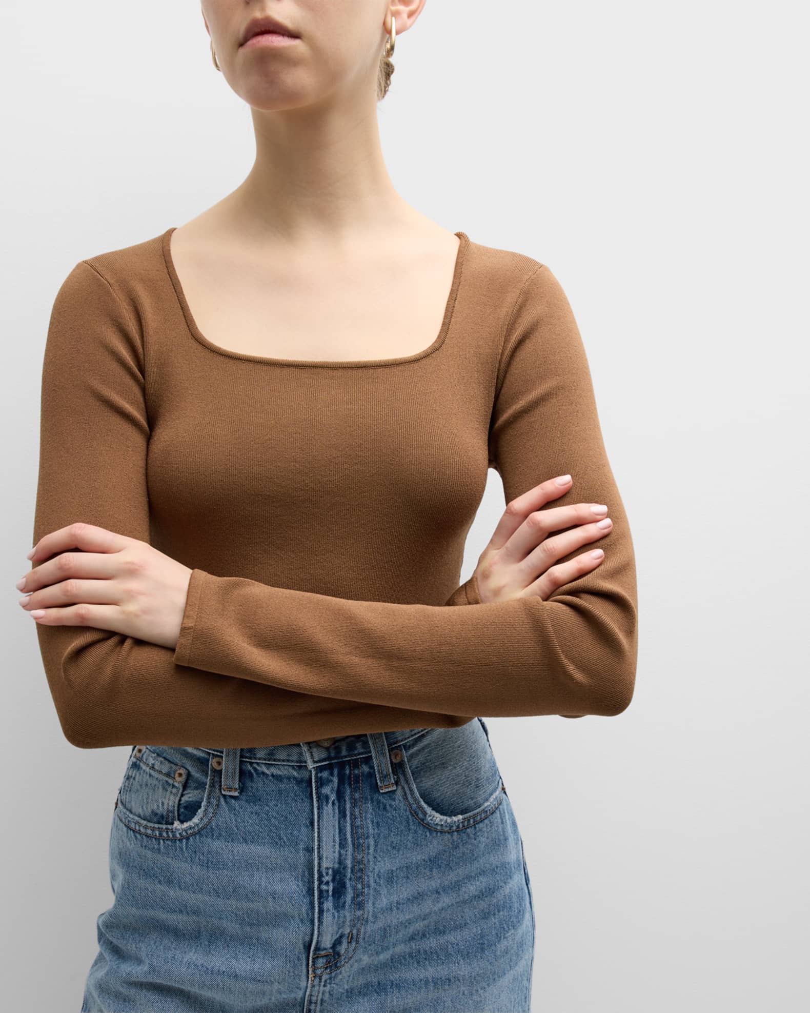 PISTOLA Jenny Square-Neck Rib-Knit Top | Neiman Marcus