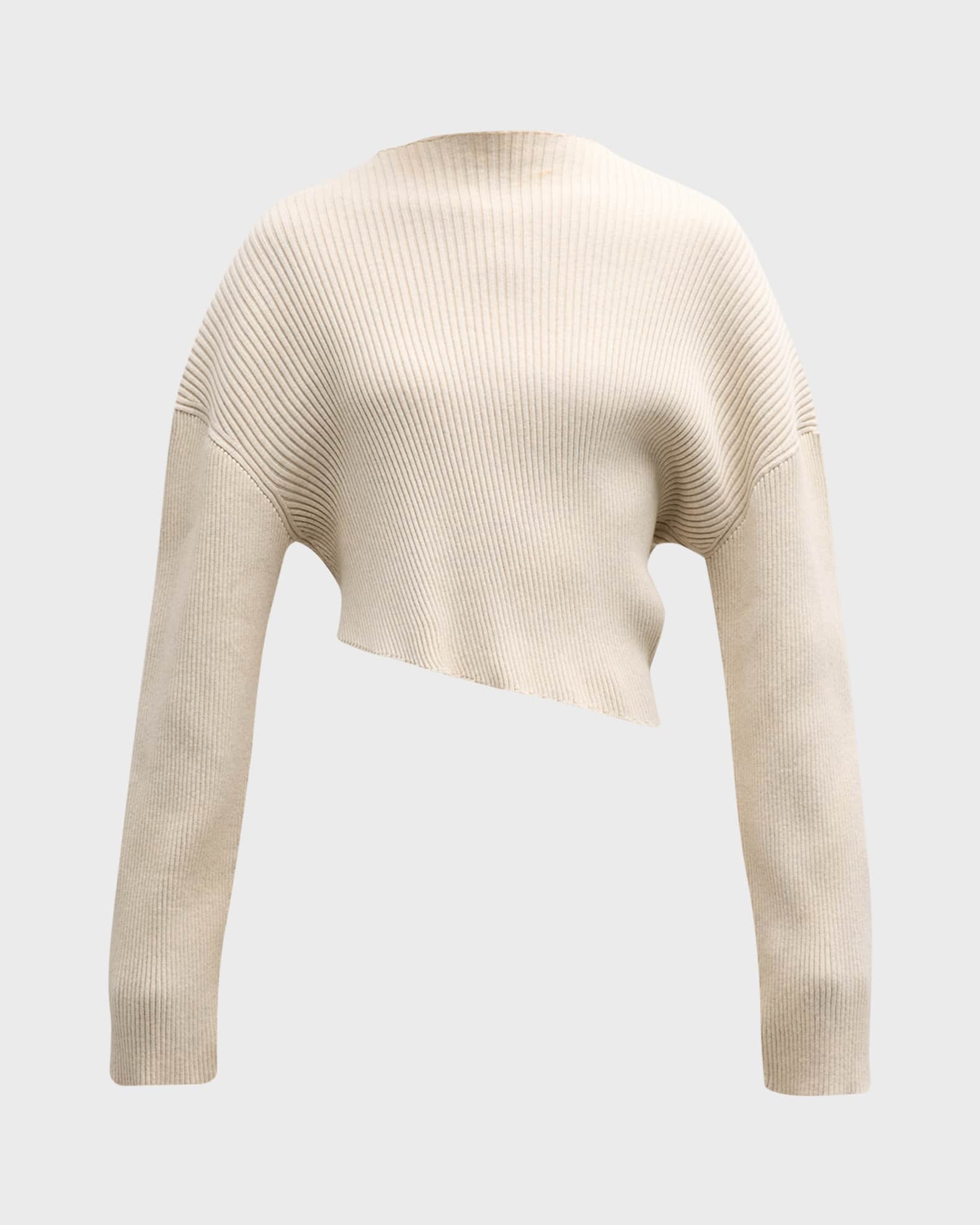 THE ROW Danana Asymmetric Mock-Neck Rib Crop Top | Neiman Marcus