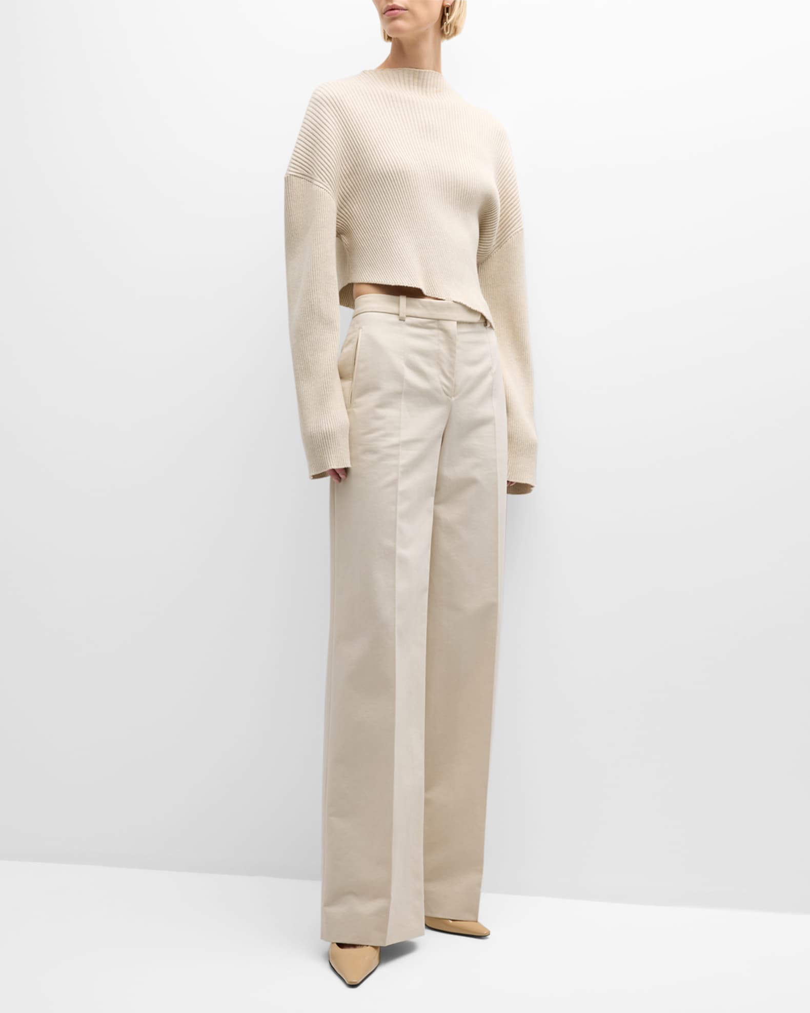 THE ROW Danana Asymmetric Mock-Neck Rib Crop Top | Neiman Marcus