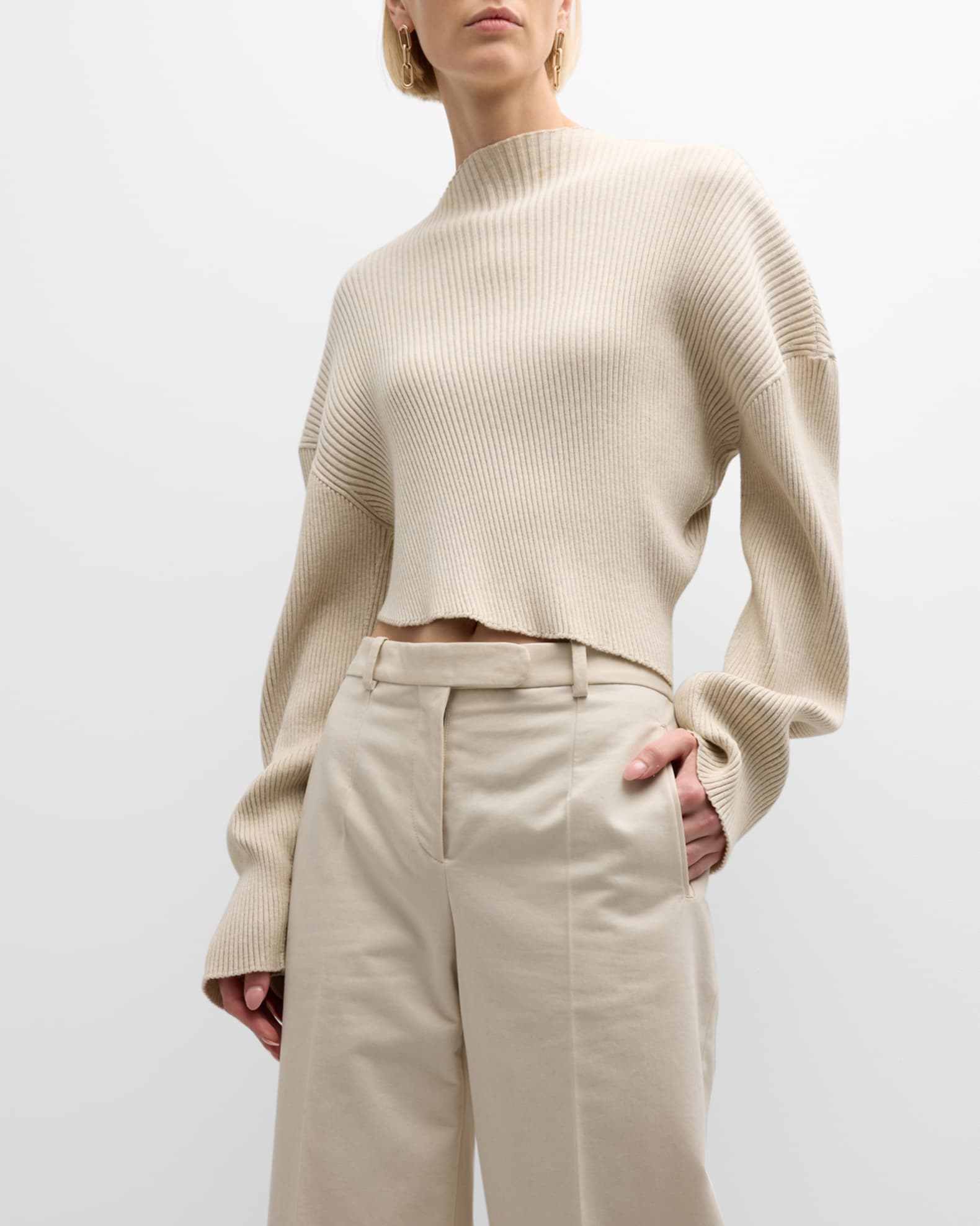 THE ROW Danana Asymmetric Mock-Neck Rib Crop Top | Neiman Marcus