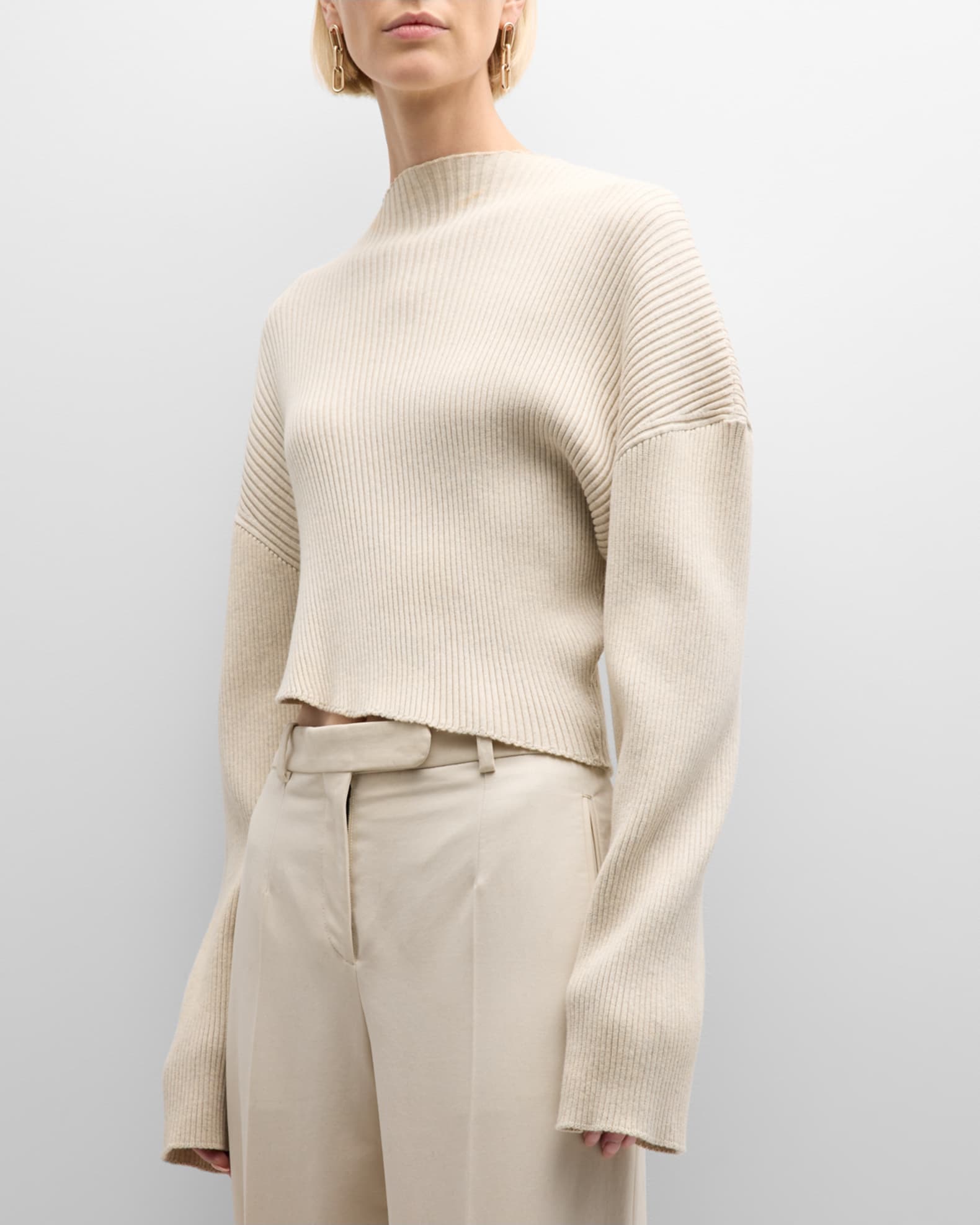 THE ROW Danana Asymmetric Mock-Neck Rib Crop Top | Neiman Marcus