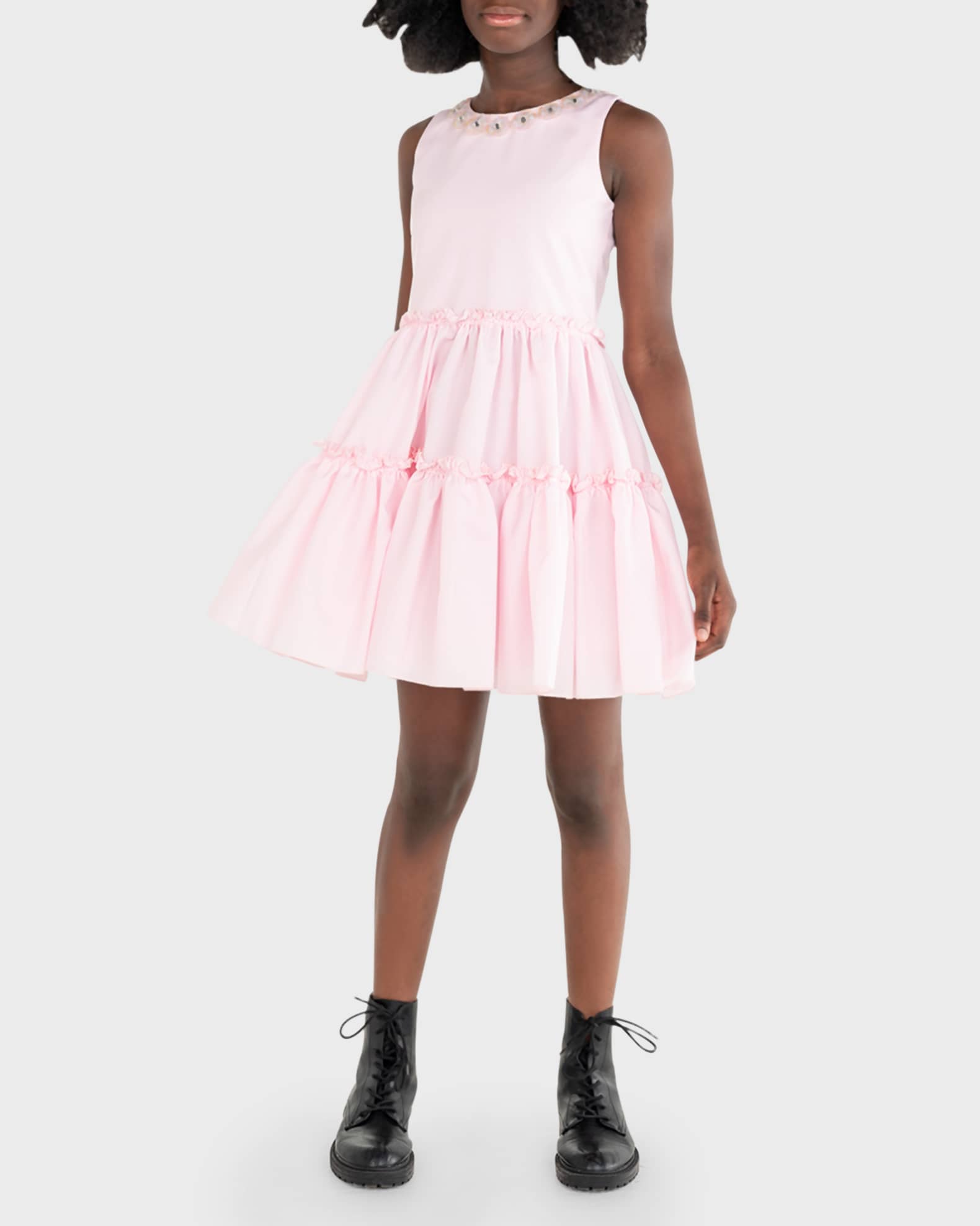 Girl's Cassidy Tiered Dress With Necklace | Neiman Marcus