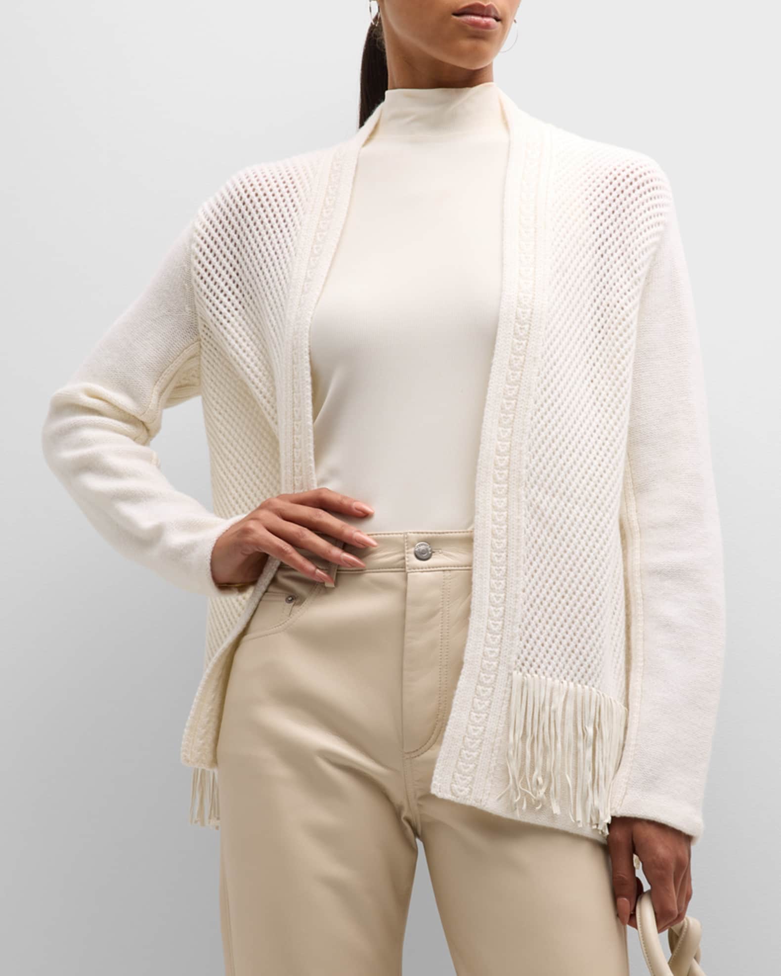 Neiman Marcus Cashmere Collection Cashmere Open-Knit Cardigan with ...