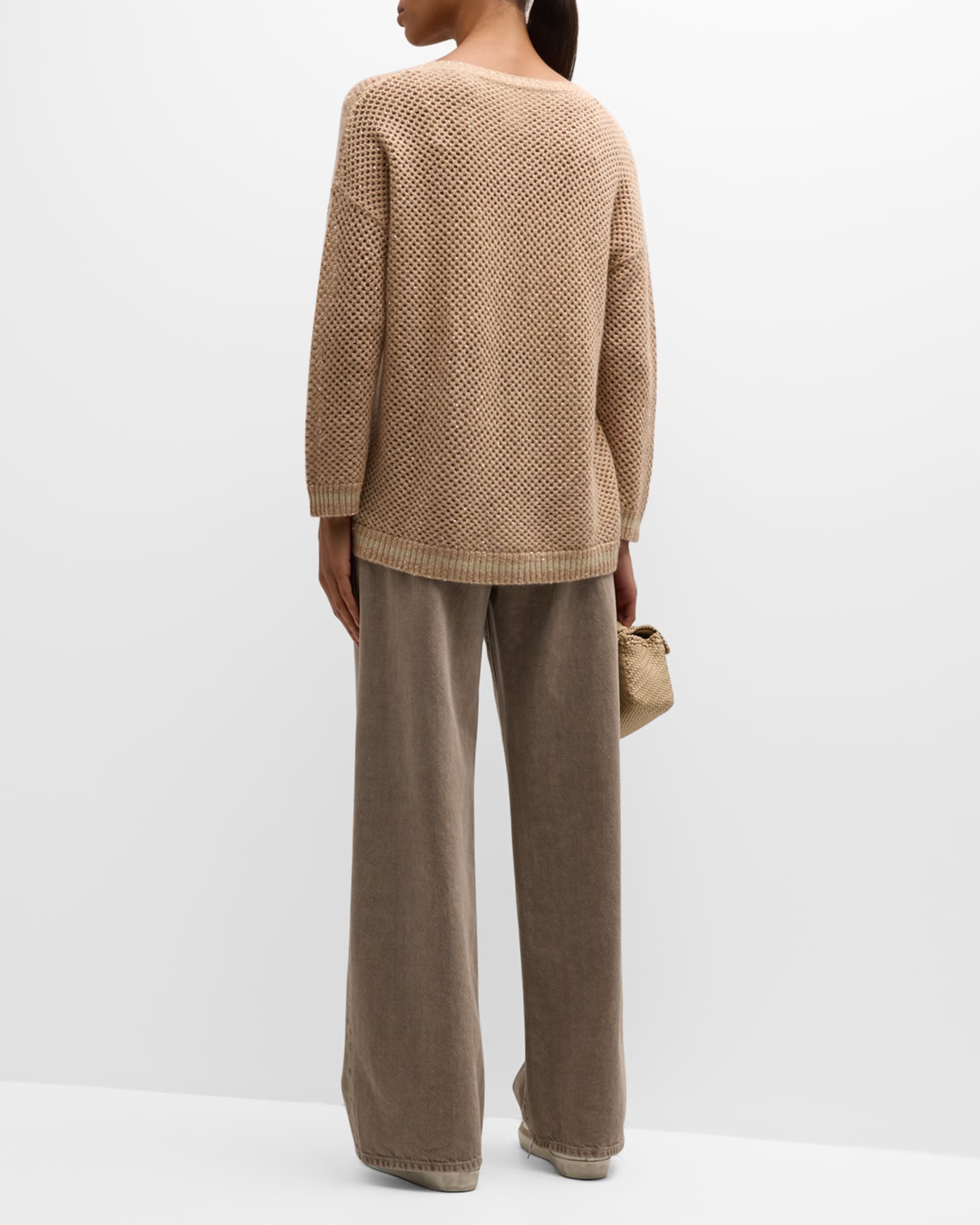 Neiman Marcus Cashmere Collection Cashmere Open Weave Sweater with ...