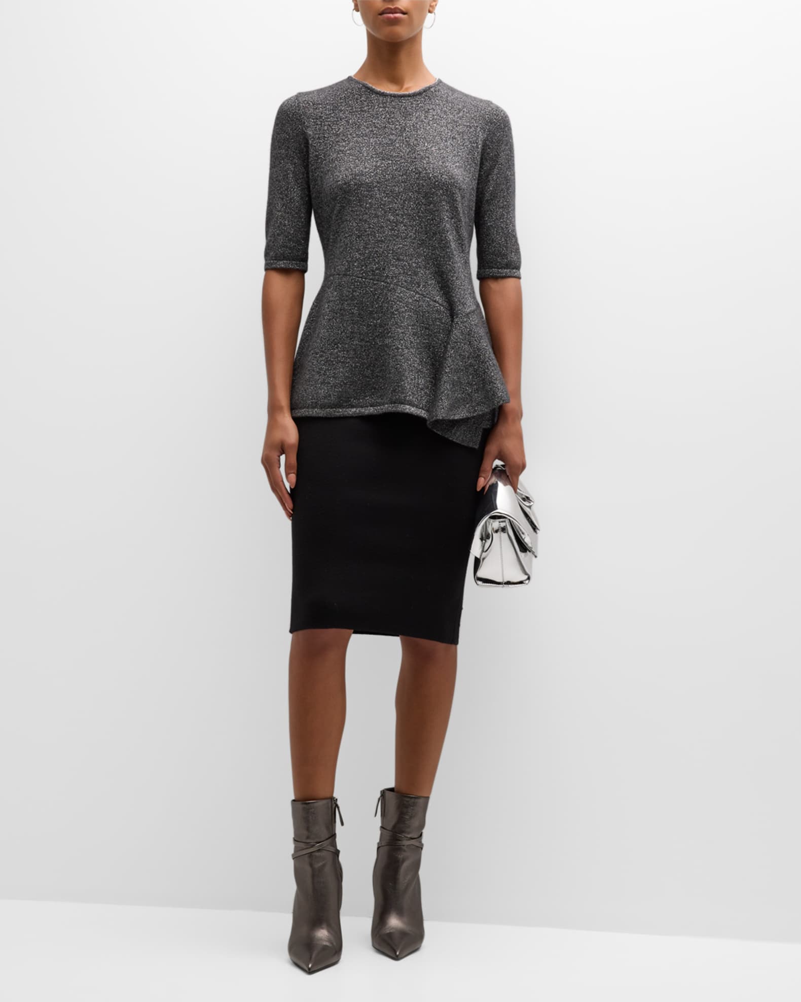 Neiman Marcus Cashmere Collection Cashmere Lurex Fitted Peplum Top ...