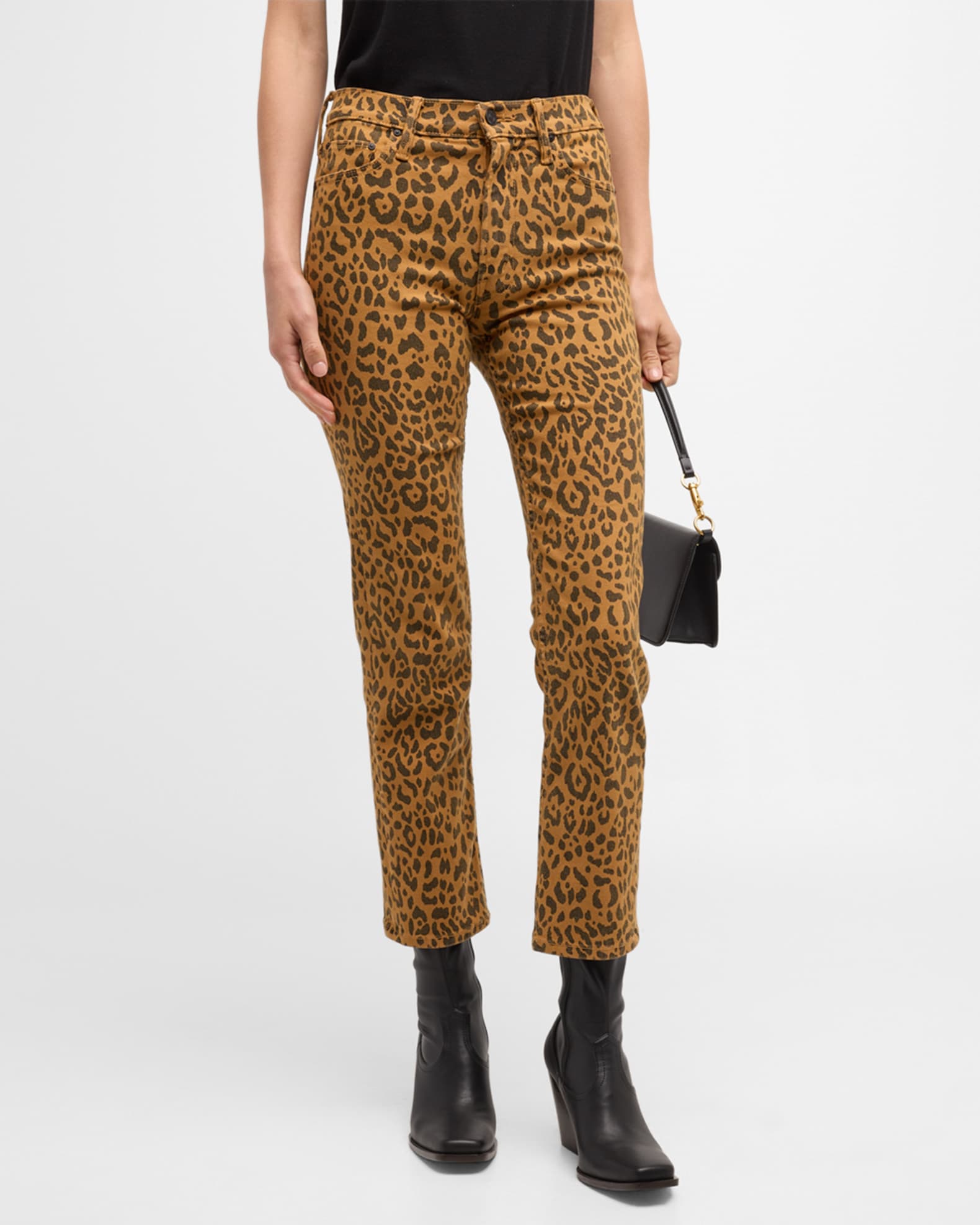 MOTHER The Mid Rise Rider Ankle Leopard Jeans | Neiman Marcus
