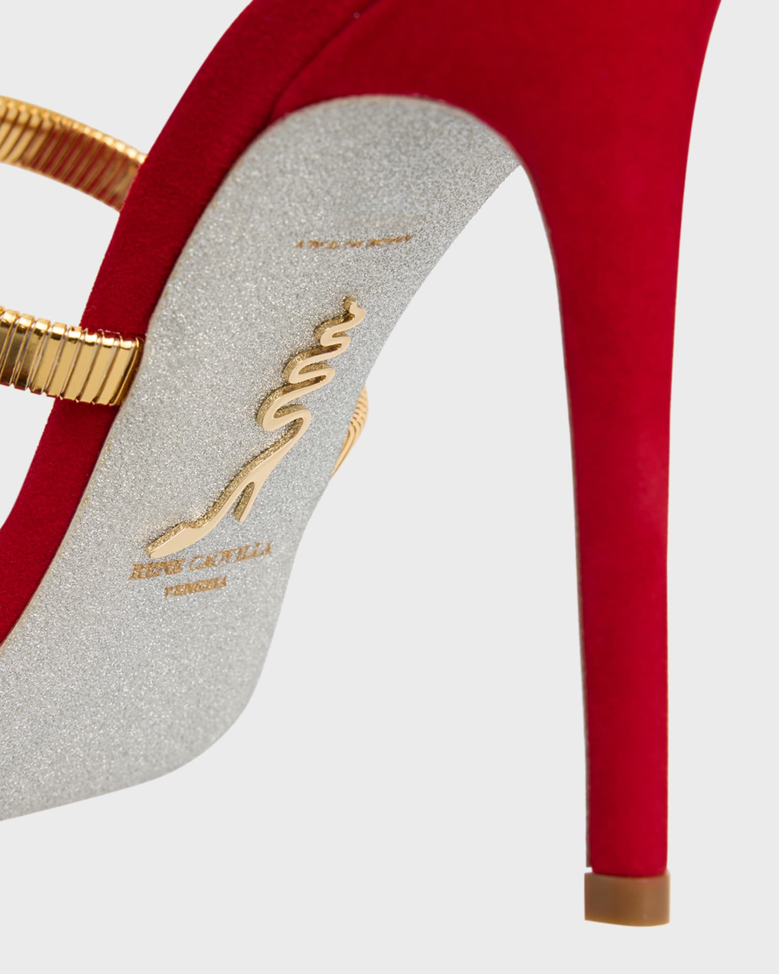 Rene Caovilla Omega Suede Copper Snake Spiral Sandals | Neiman Marcus