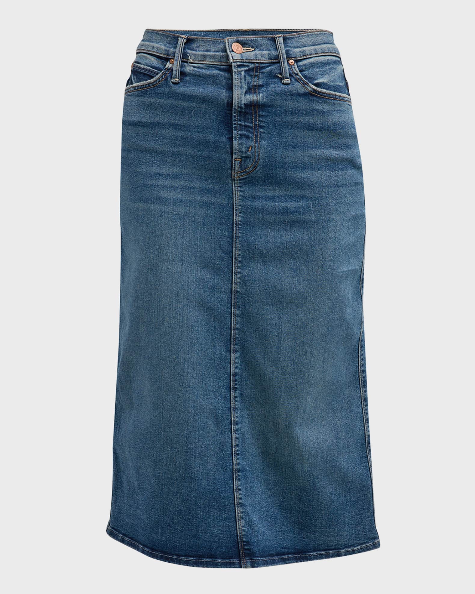 MOTHER The Swooner Straight Denim Midi Skirt | Neiman Marcus