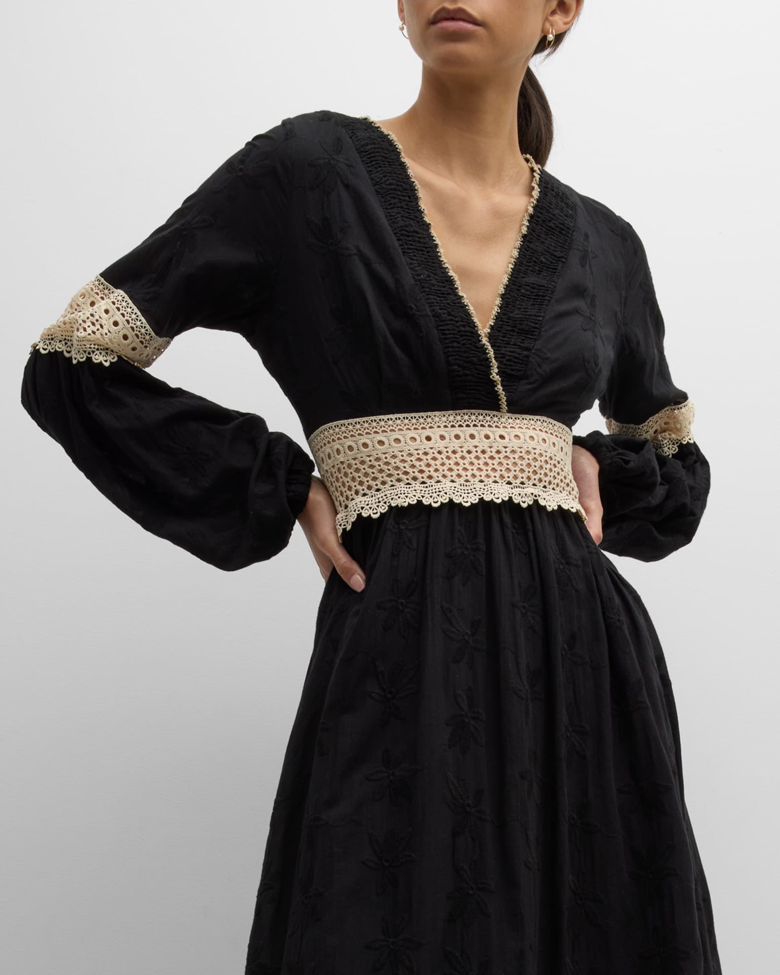 LALIBELA Embroidered Crochet Lace Maxi Dress | Neiman Marcus
