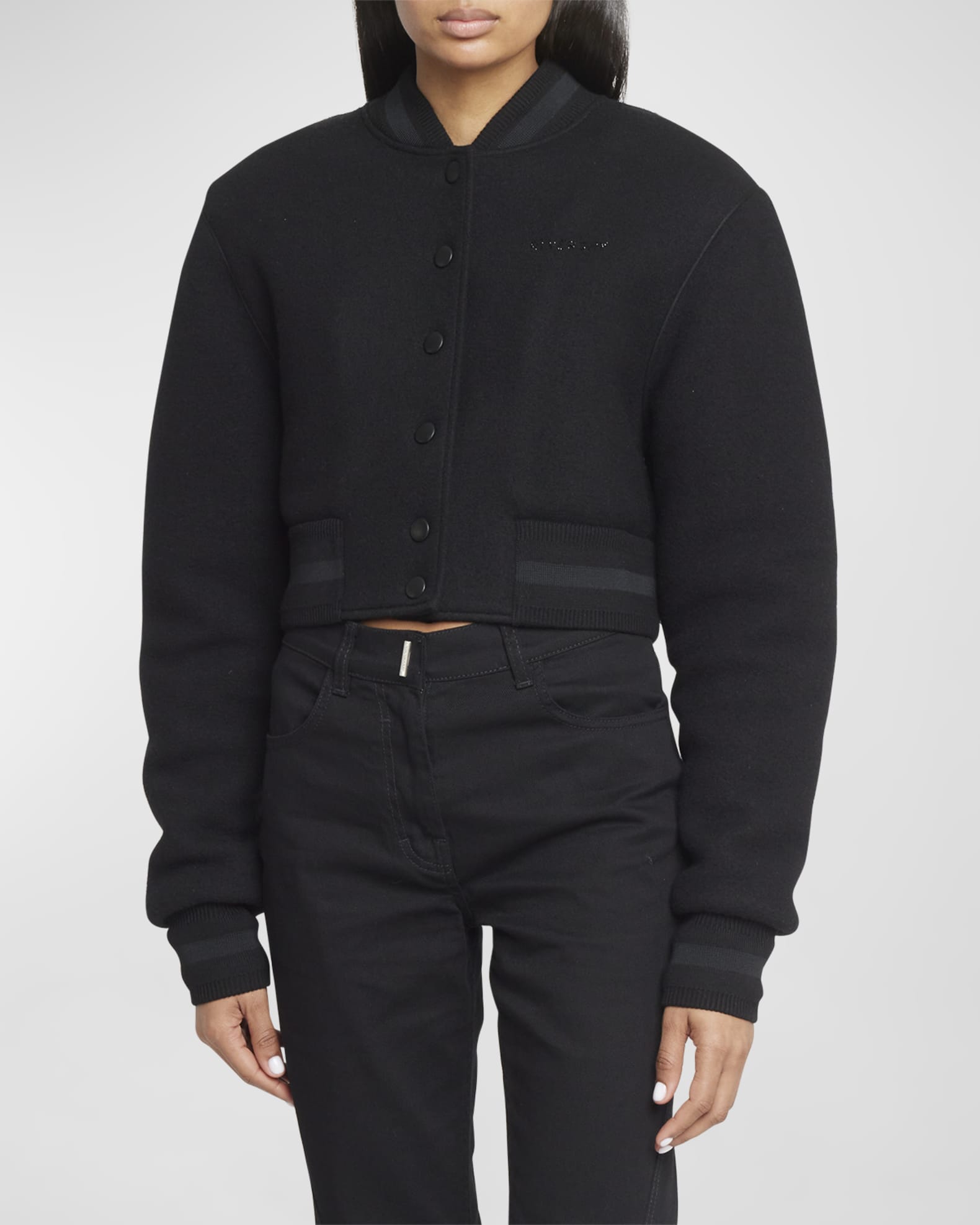 Givenchy Logo-Embellished Wool Crop Bomber Jacket | Neiman Marcus