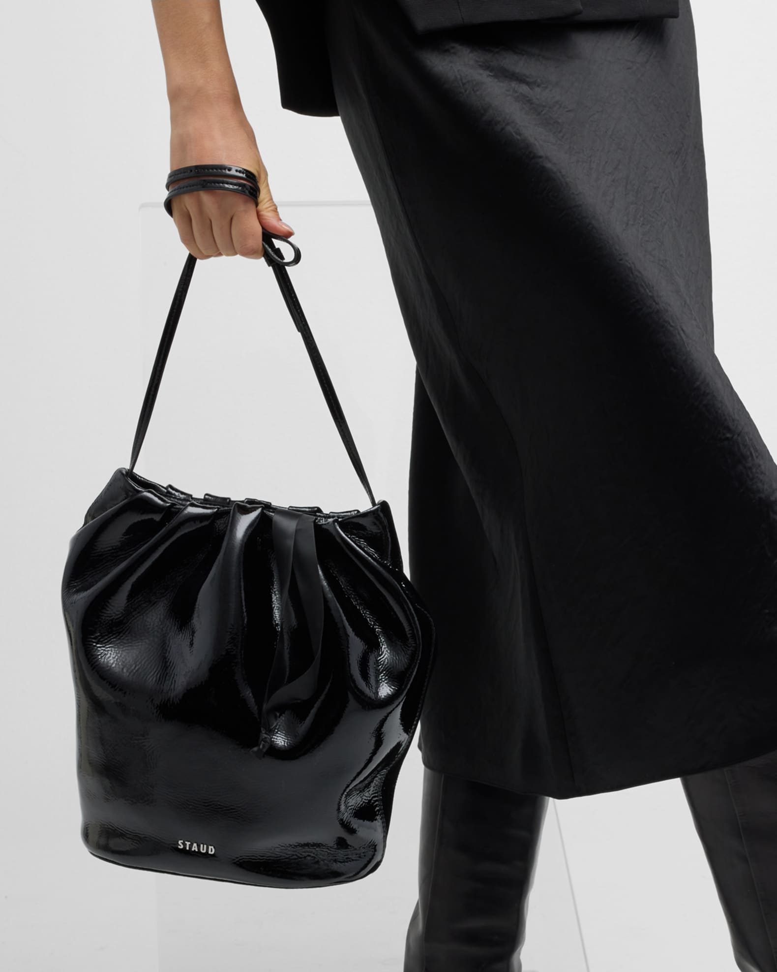Staud Valentina Patent Leather Bucket Bag | Neiman Marcus