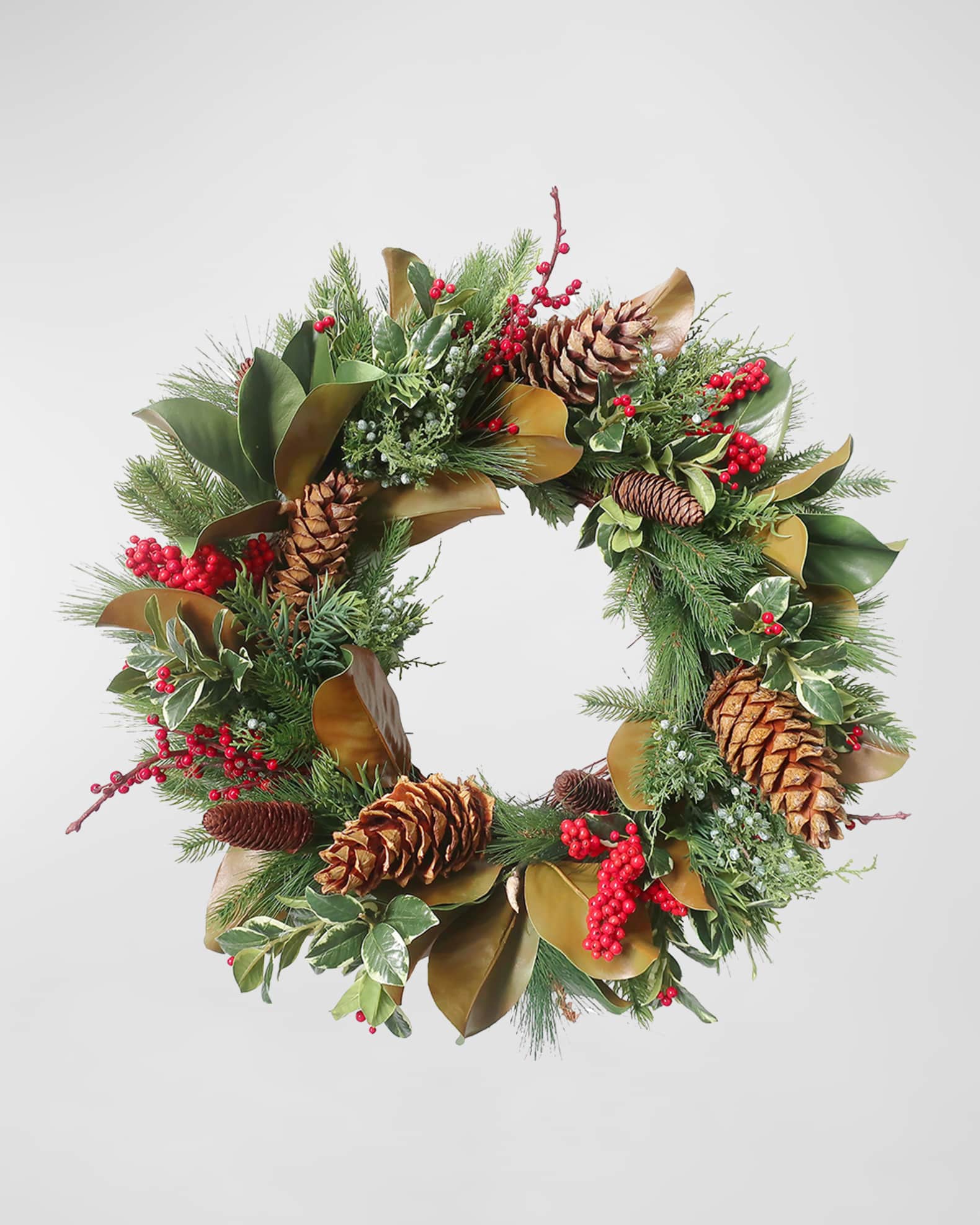 Winward Home 26" Holly Mix Pine Christmas Wreath | Neiman Marcus