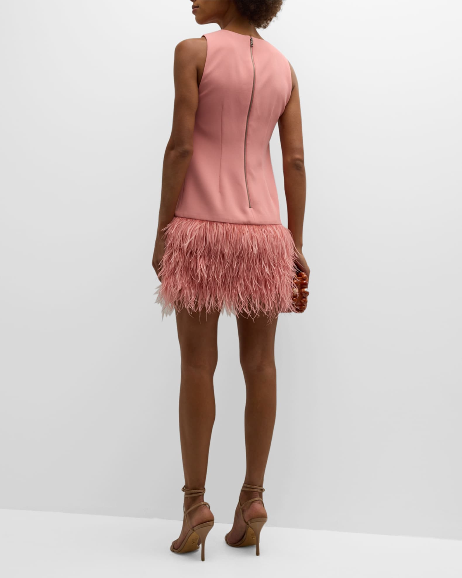Alice + Olivia Coley Feather-Trim Crepe Mini Dress | Neiman Marcus