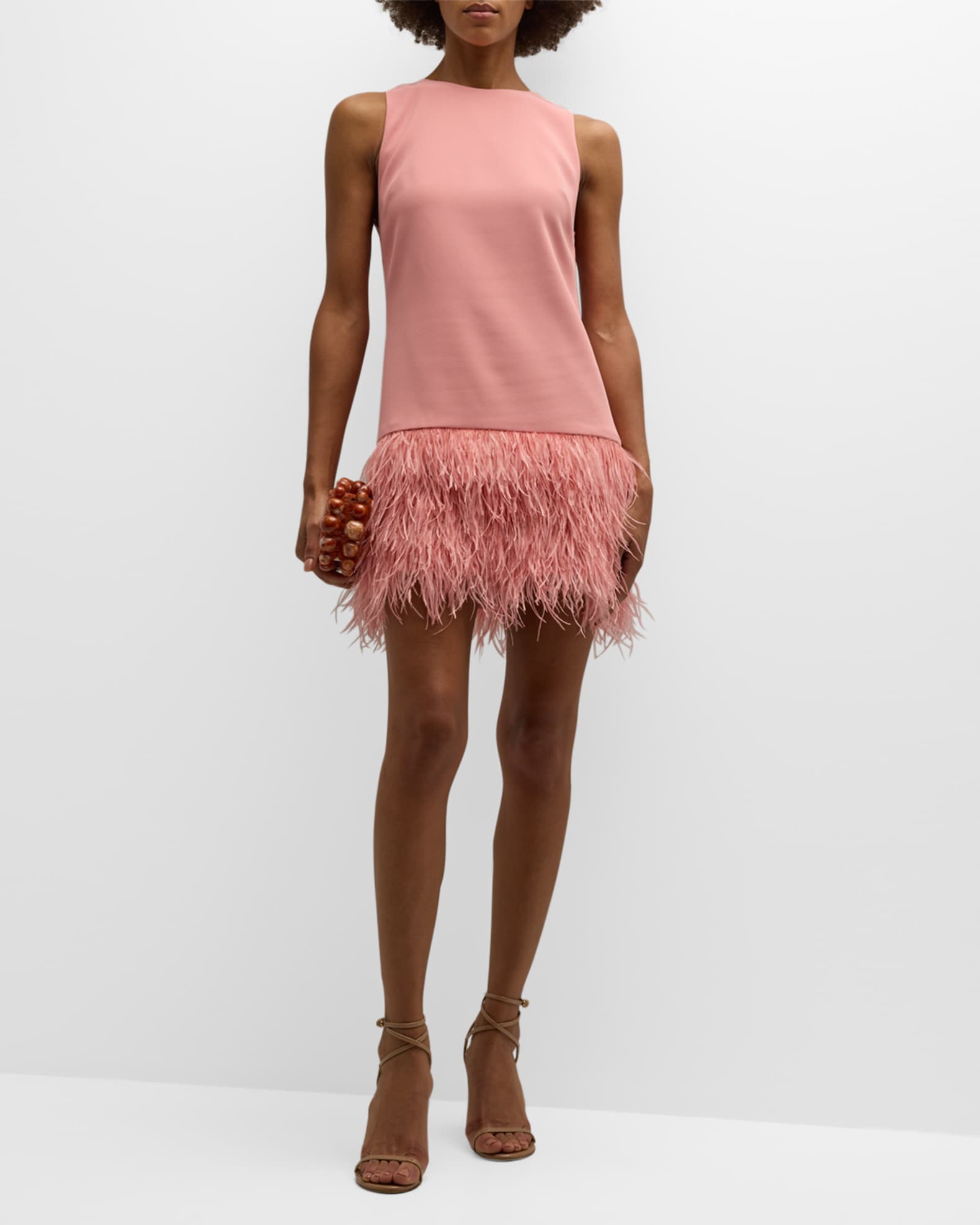Alice + Olivia Coley Feather-Trim Crepe Mini Dress | Neiman Marcus