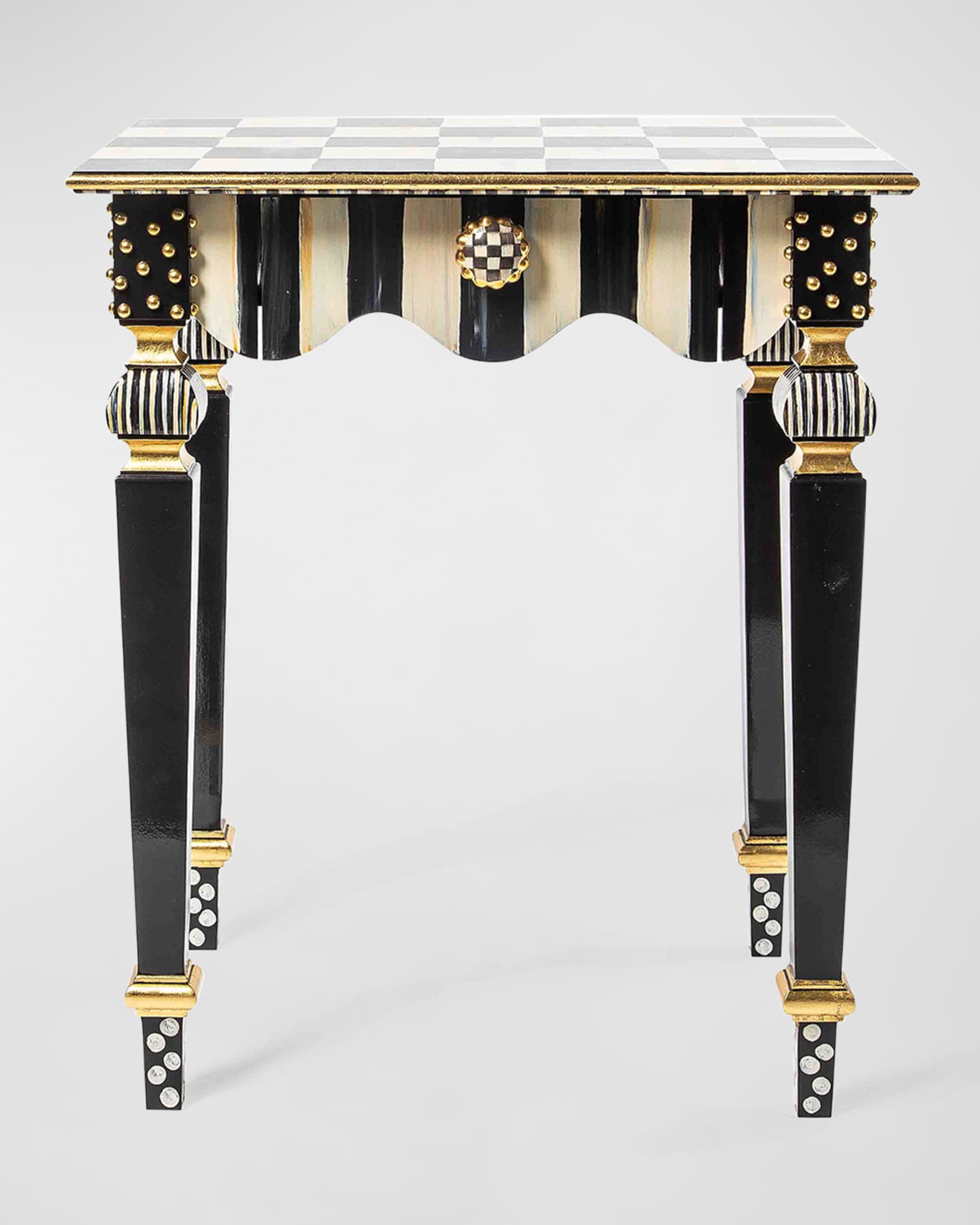 MacKenzie-Childs Courtly Check and Stripe Side Table | Neiman Marcus