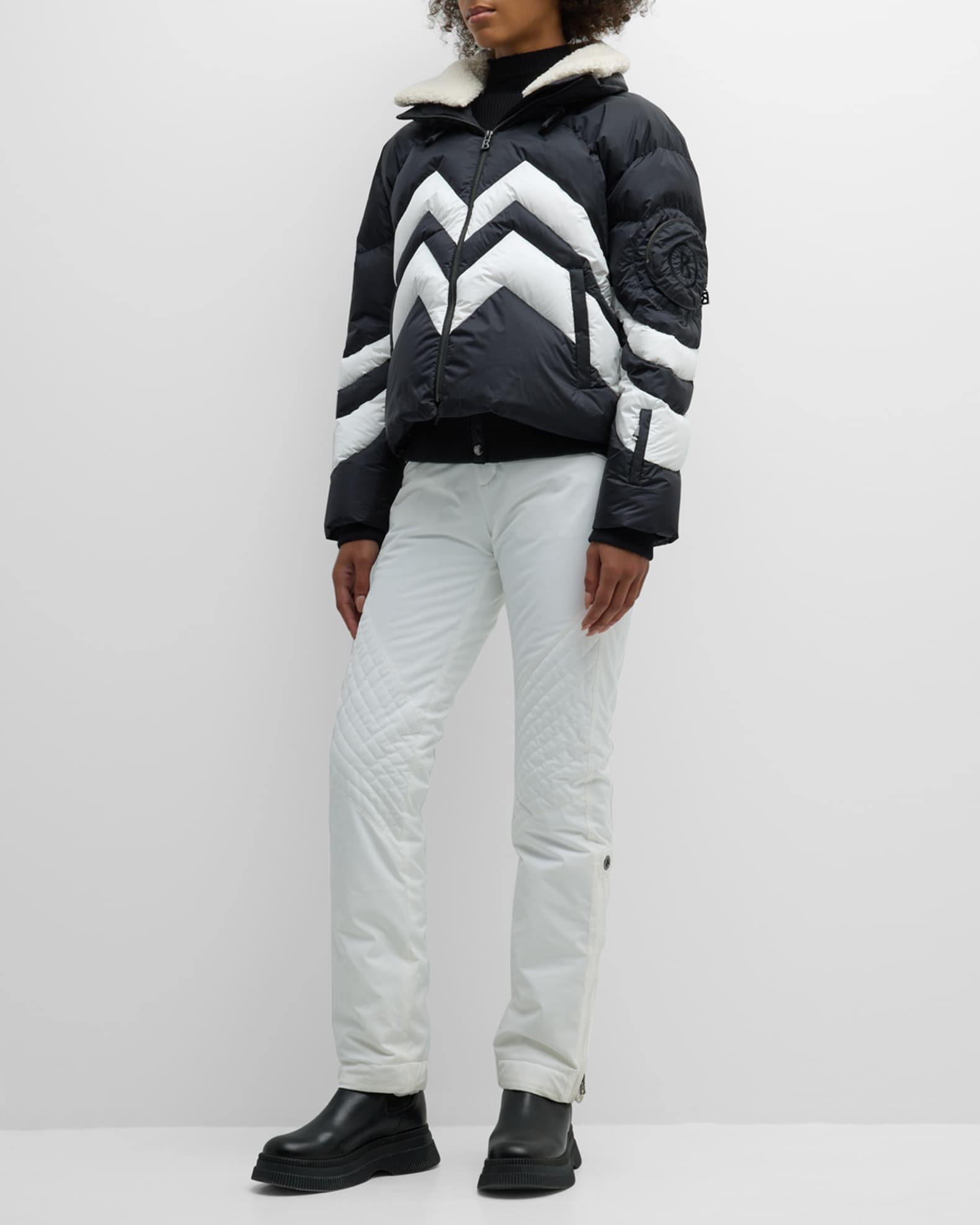 Bogner Valea Chevron Puffer Jacket with Removable Teddy Collar | Neiman ...
