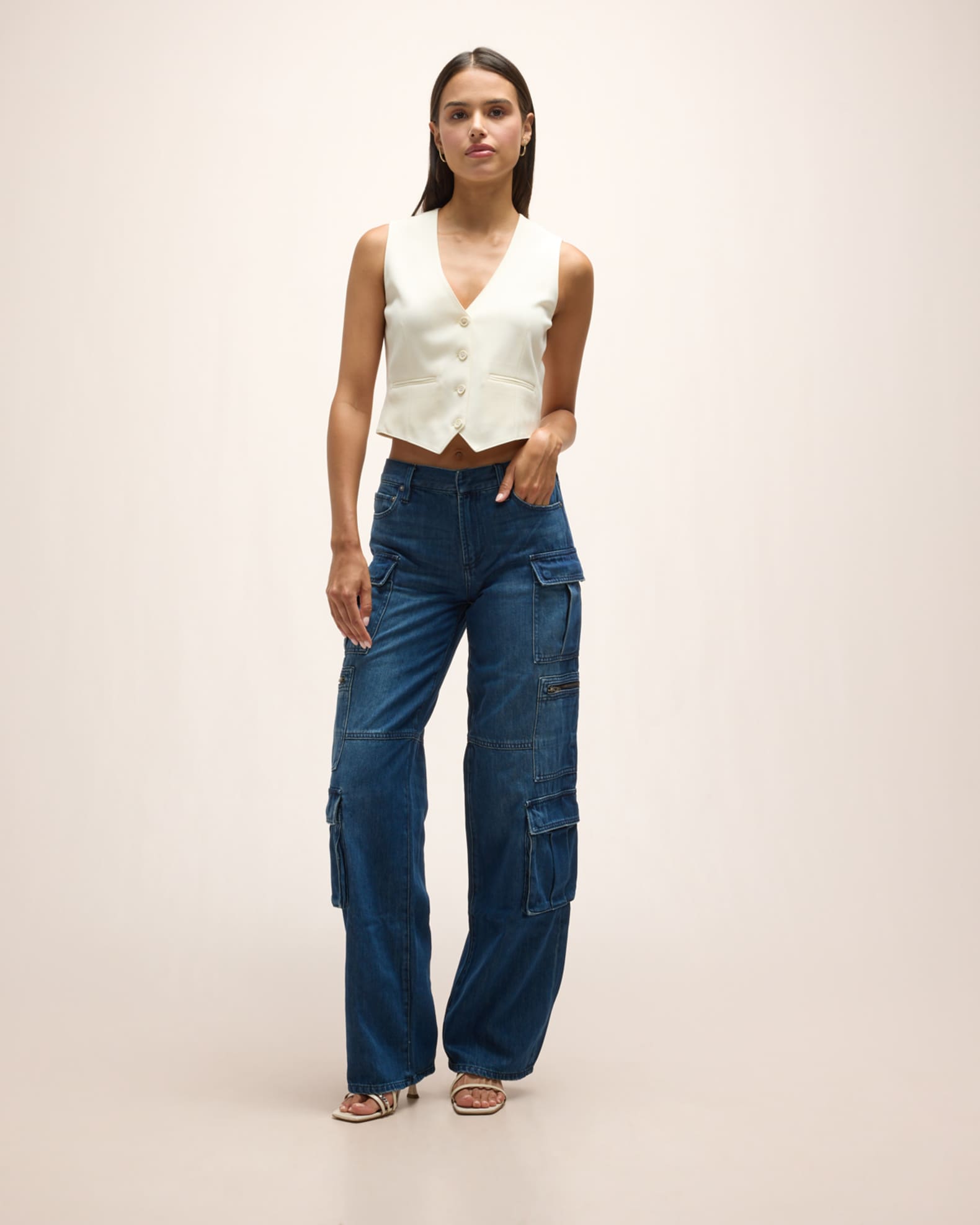 Alice + Olivia Cay Baggy Denim Cargo Pants | Neiman Marcus