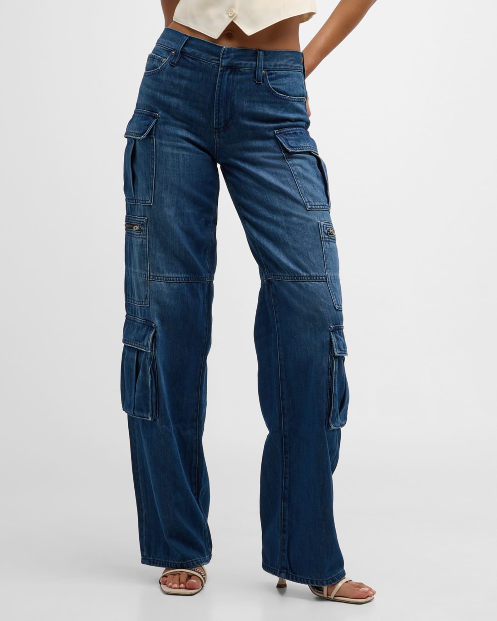 Alice + Olivia Cay Baggy Denim Cargo Pants | Neiman Marcus