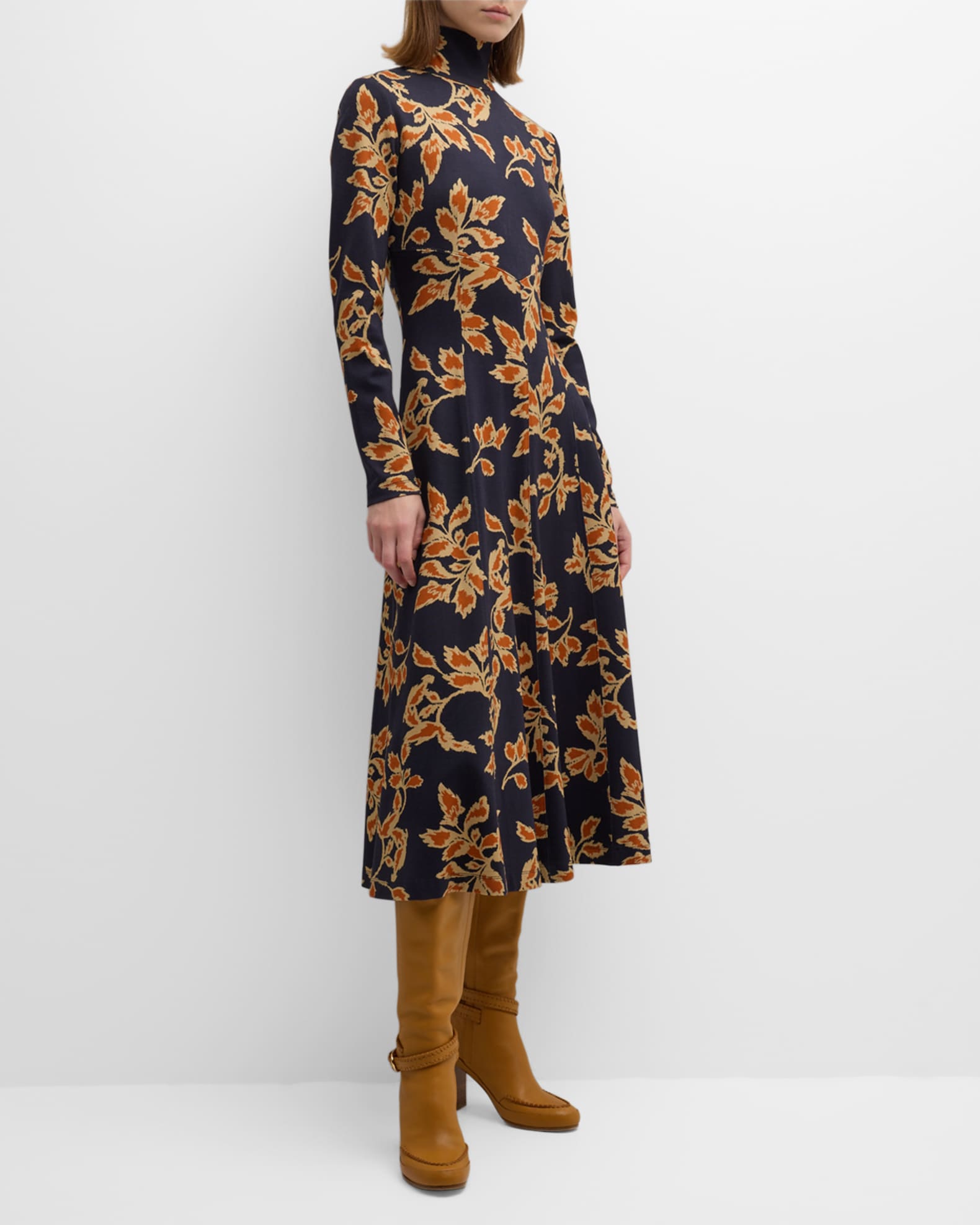 Tanya Taylor Thea Floral-Print Turtleneck Midi Dress | Neiman Marcus