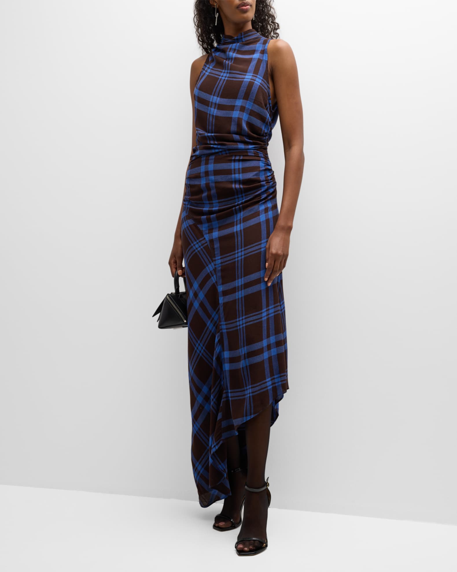 A.L.C. Iggy Plaid Draped High-Neck Maxi Dress | Neiman Marcus