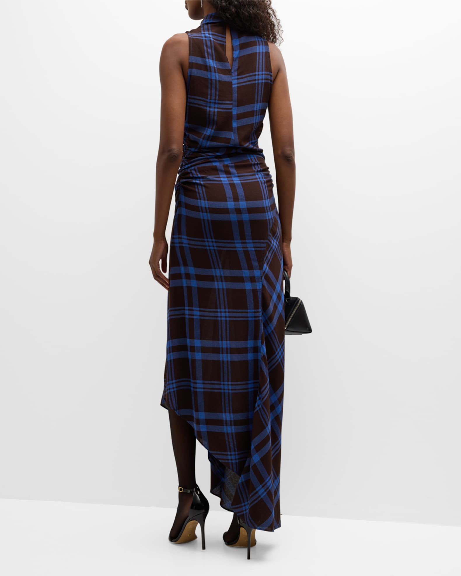 A.L.C. Iggy Plaid Draped High-Neck Maxi Dress | Neiman Marcus
