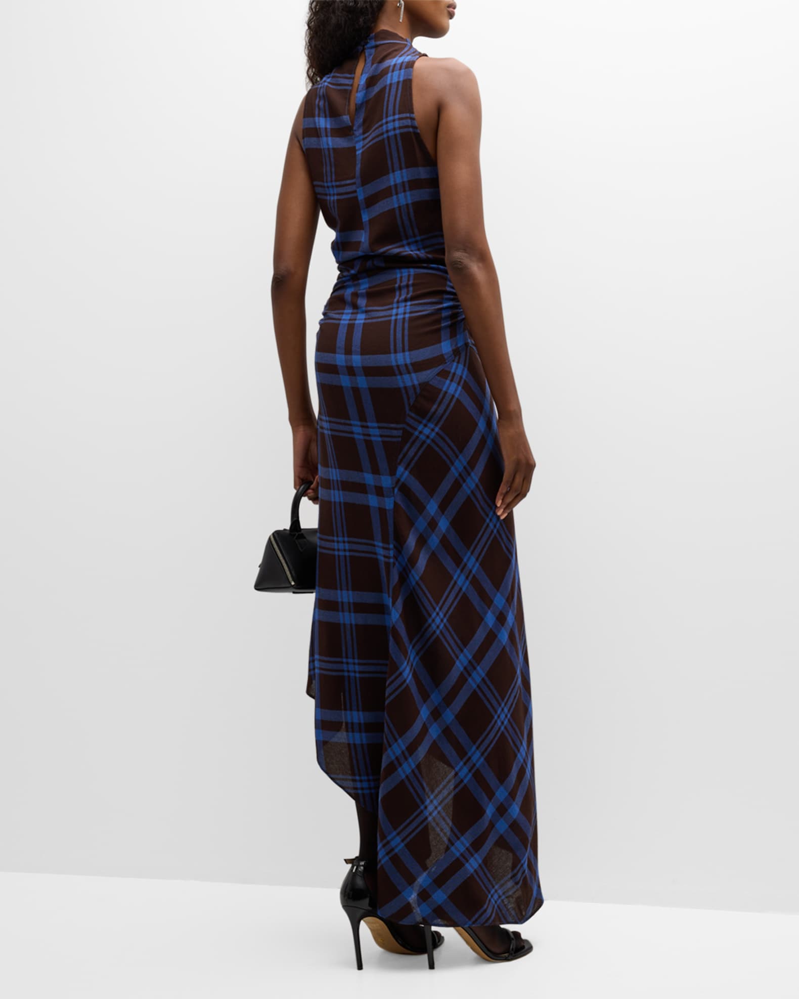 A.L.C. Iggy Plaid Draped High-Neck Maxi Dress | Neiman Marcus