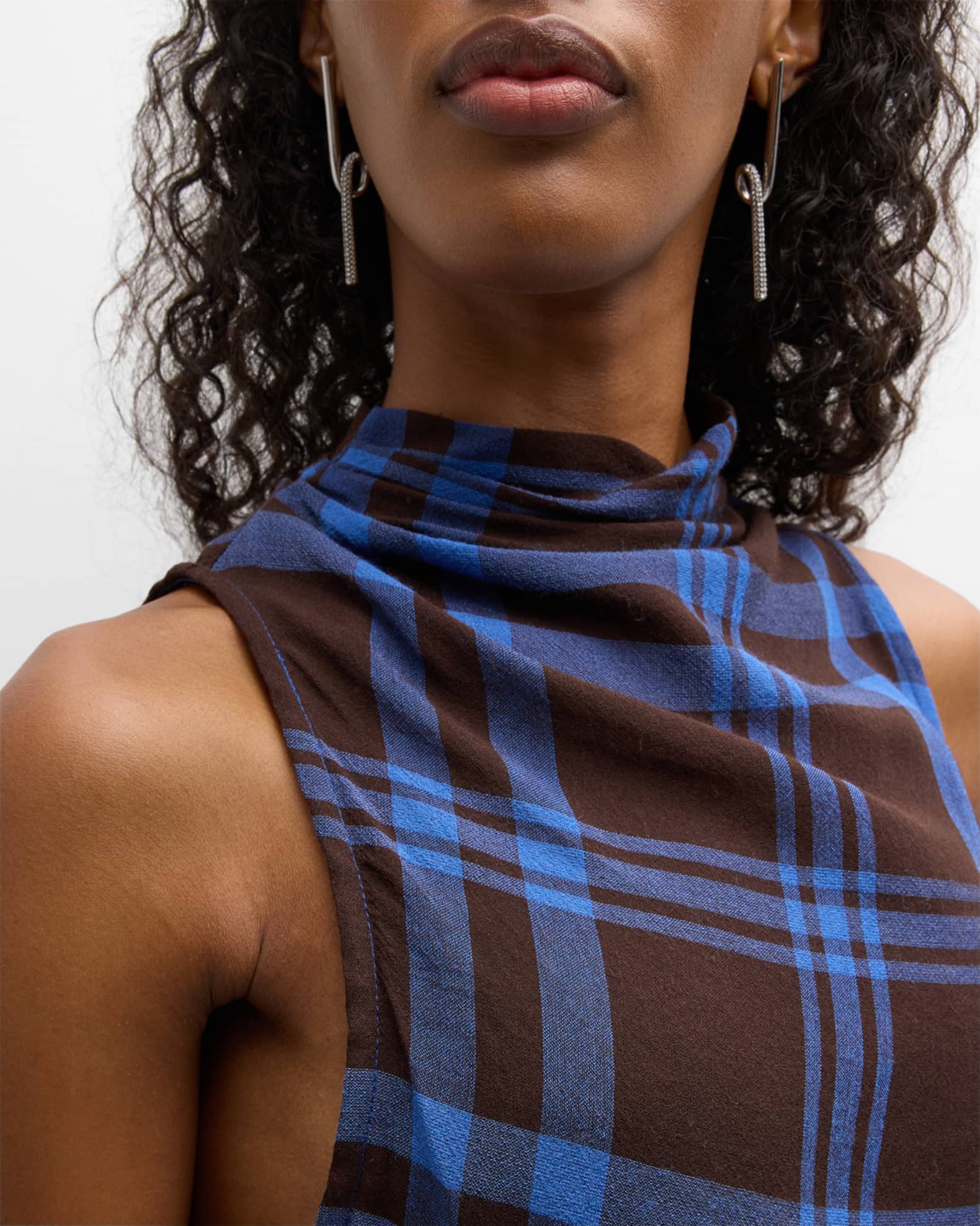 A.L.C. Iggy Plaid Draped High-Neck Maxi Dress | Neiman Marcus