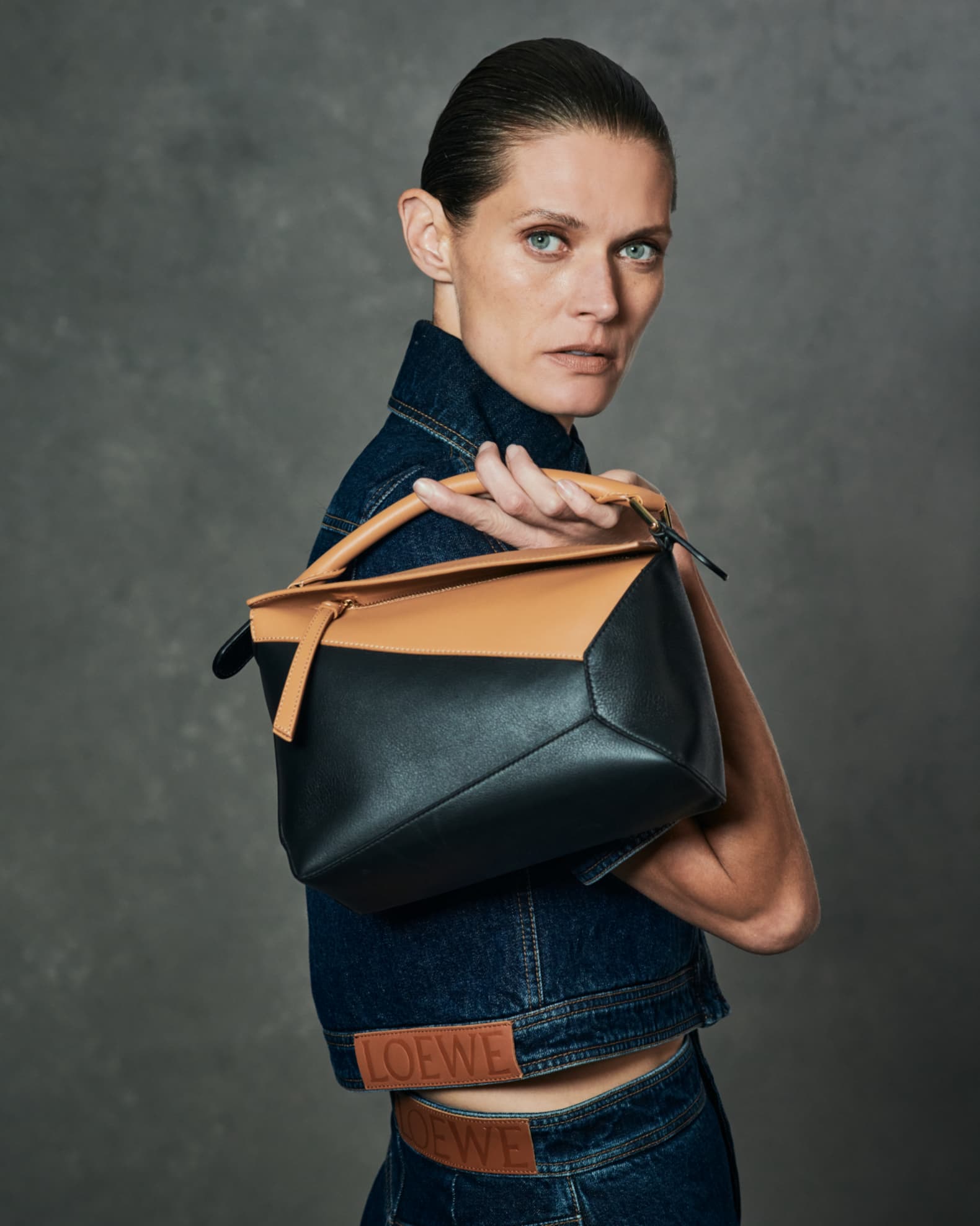 Loewe Puzzle Edge Small Top-Handle Bag in Bicolor Leather | Neiman Marcus