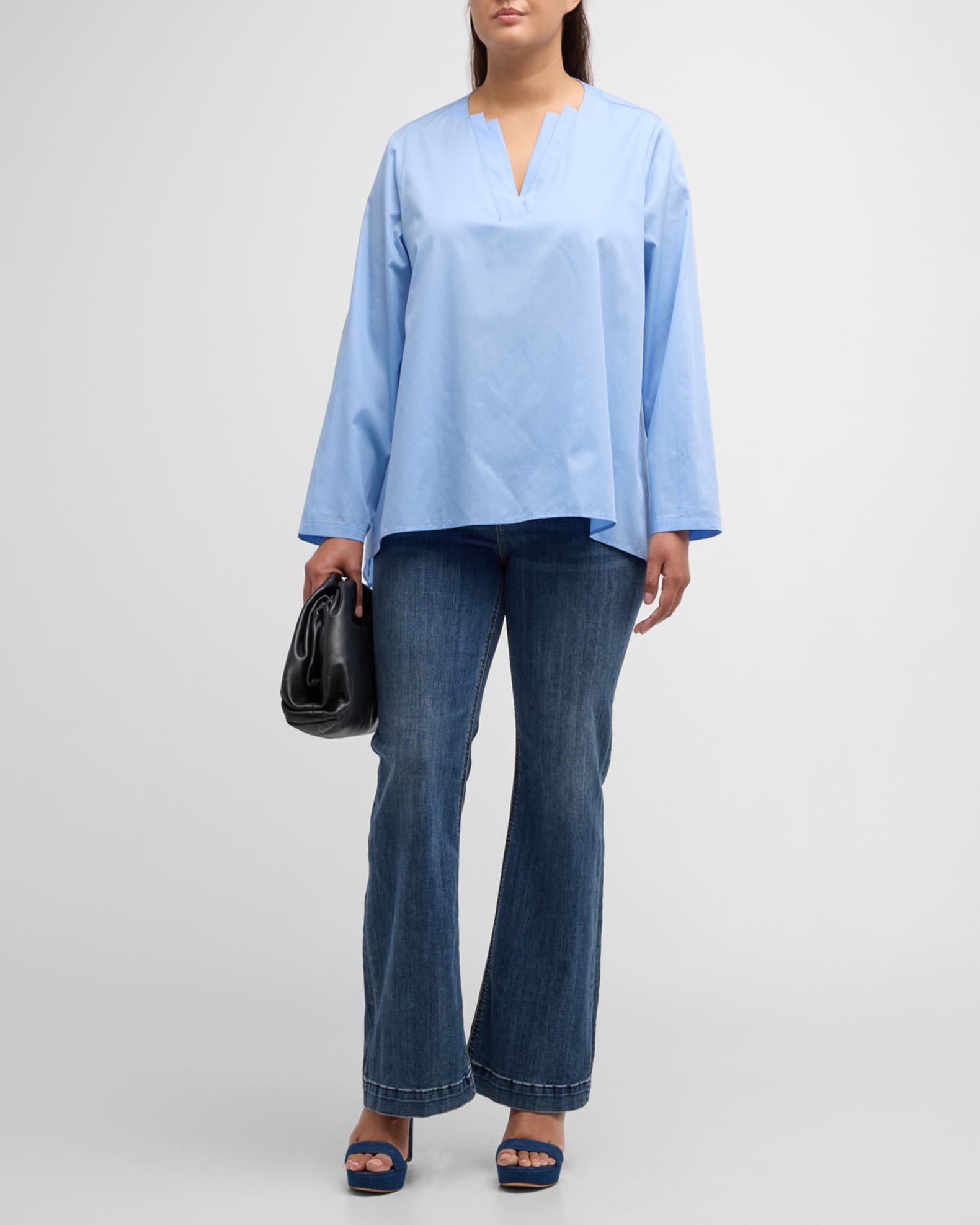 Harshman Plus Size Ida Pleated V Neck Cotton Tunic Neiman Marcus