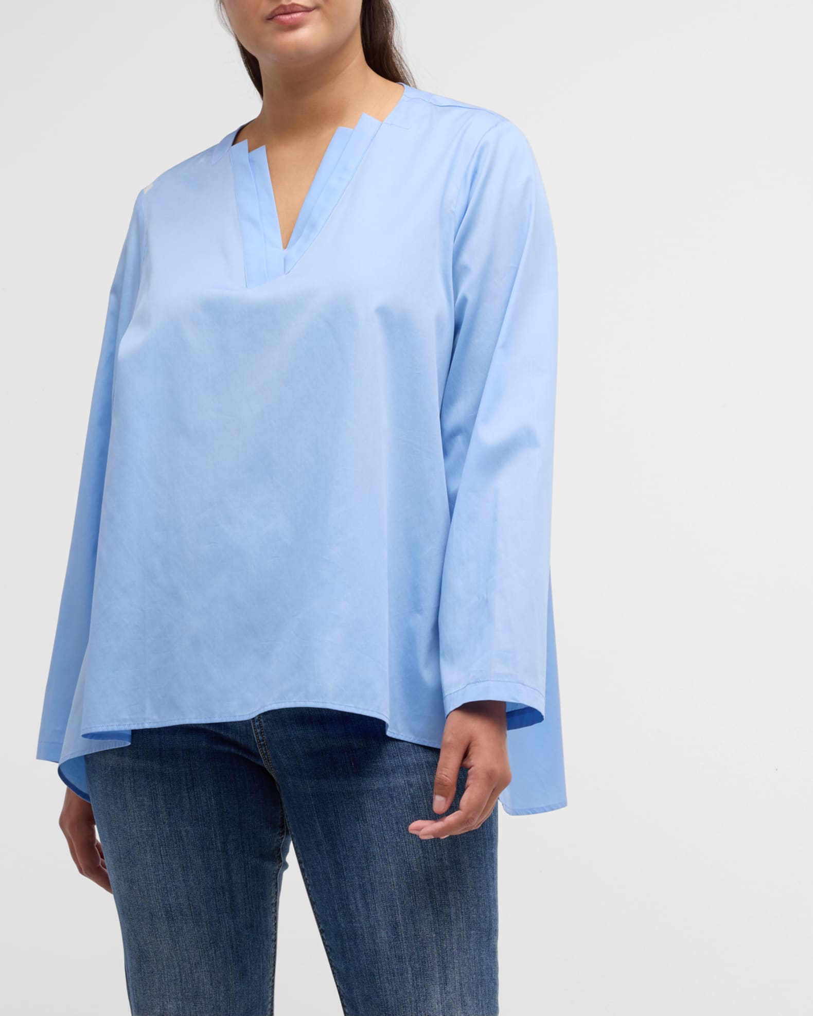 Harshman Plus Size Ida Pleated V Neck Cotton Tunic Neiman Marcus