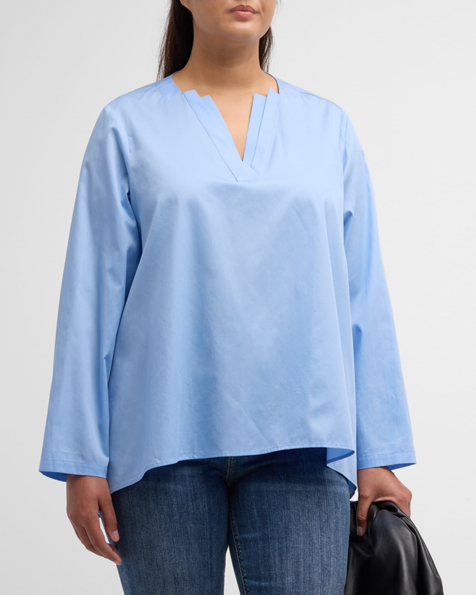 Harshman Plus Size Ida Pleated V Neck Cotton Tunic Neiman Marcus