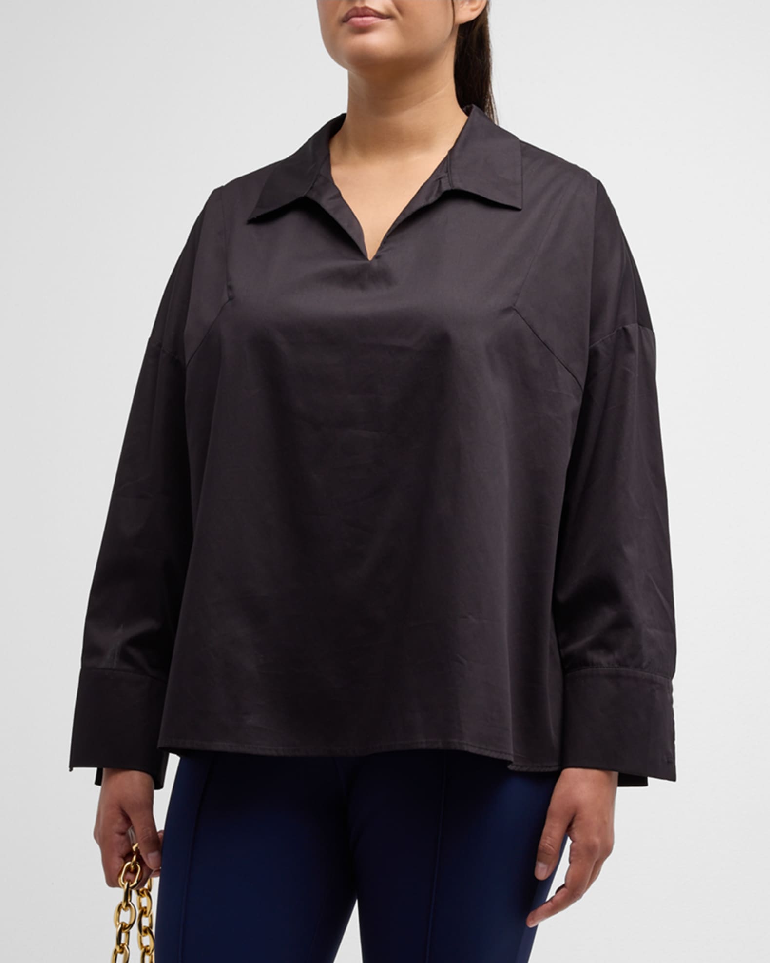 Harshman Plus Size Enid Gathered V Neck Cotton Blouse Neiman Marcus