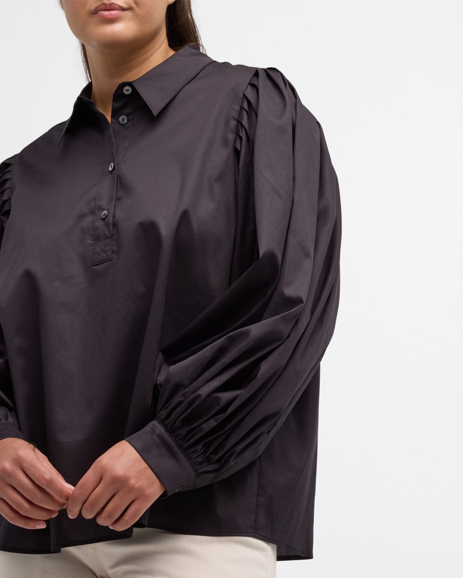 Harshman Plus Size Lois Blouson Sleeve Cotton Shirt Neiman Marcus