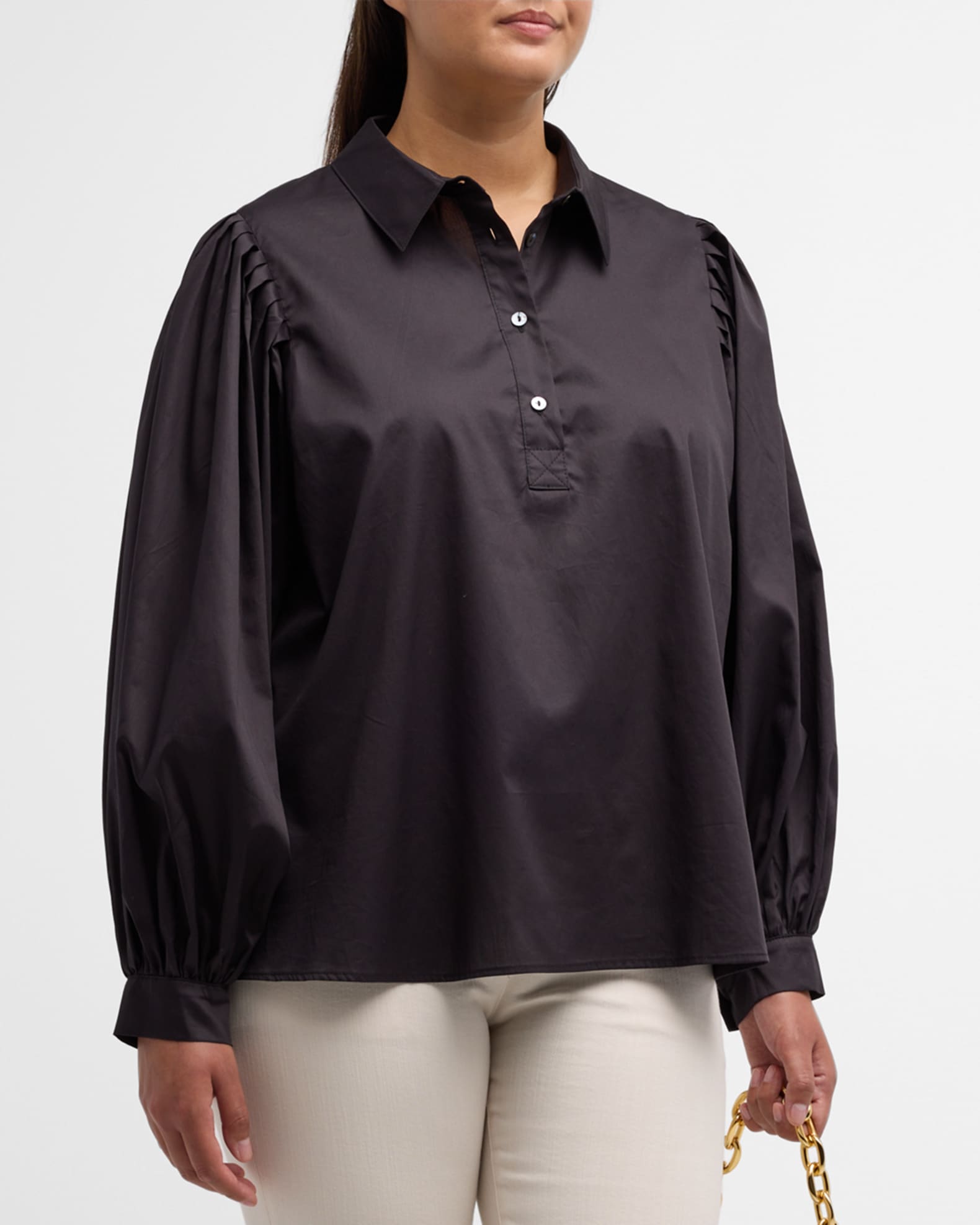 Harshman Plus Size Lois Blouson Sleeve Cotton Shirt Neiman Marcus