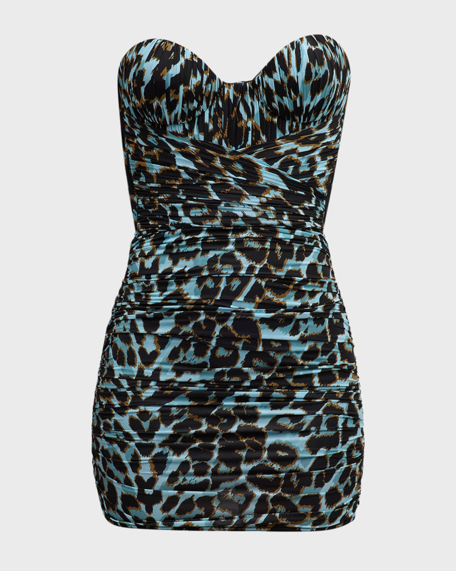 Alex Perry Axton Leopard-Print Ruched Strapless Bustier Mini Dress ...