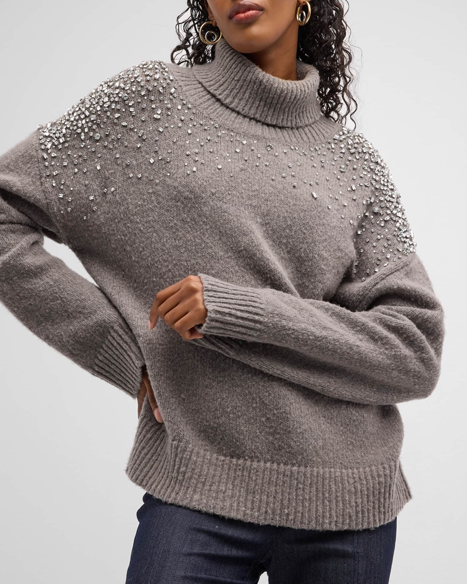 Cinq a Sept Alani Rhinestone Crackle Embellished Turtleneck Sweater ...