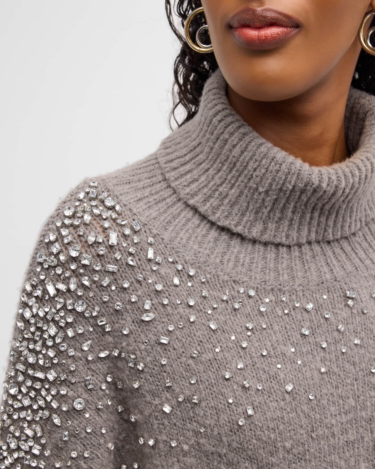 Cinq a Sept Alani Rhinestone Crackle Embellished Turtleneck Sweater ...