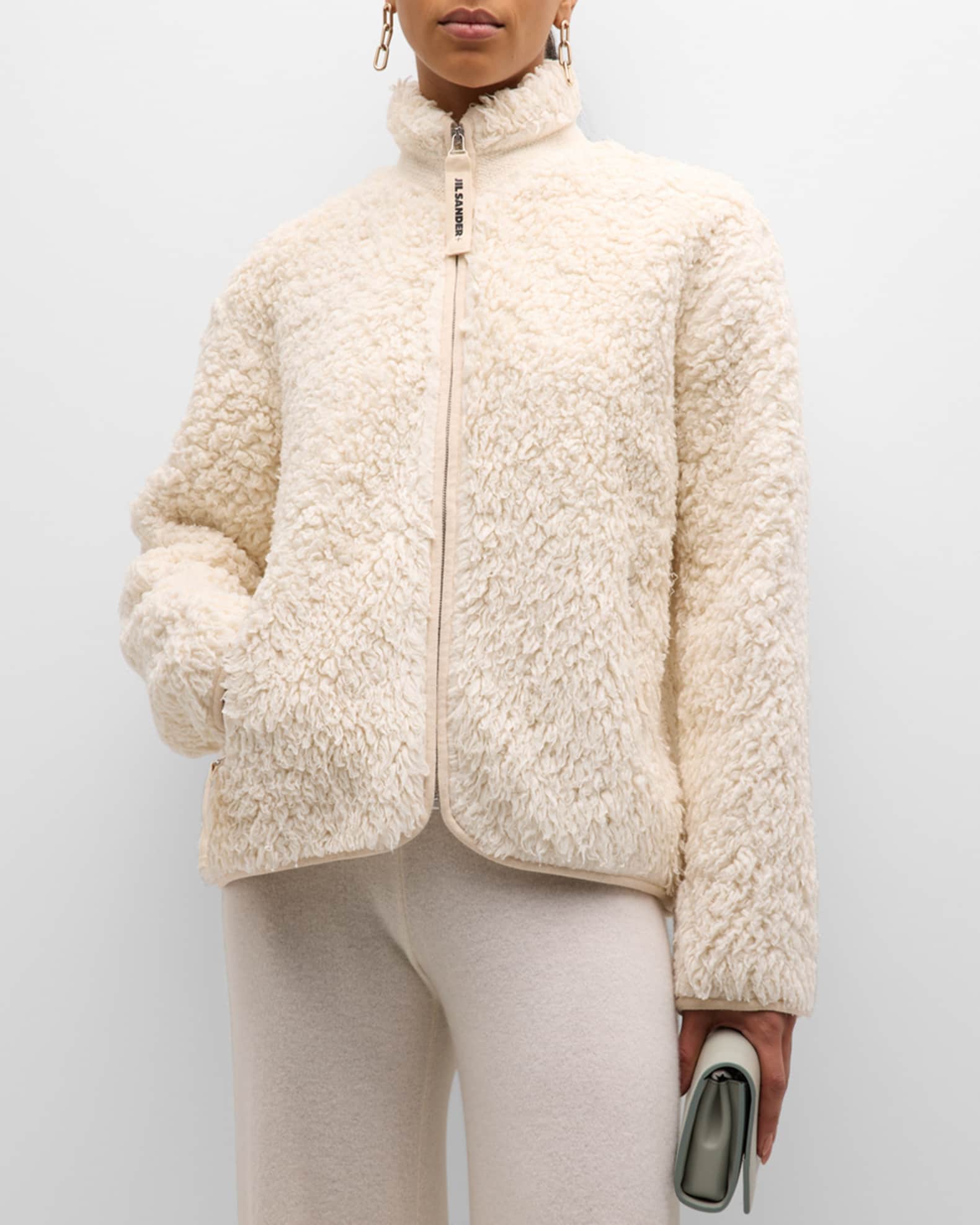 Jil Sander Cotton Teddy Zip Jacket | Neiman Marcus