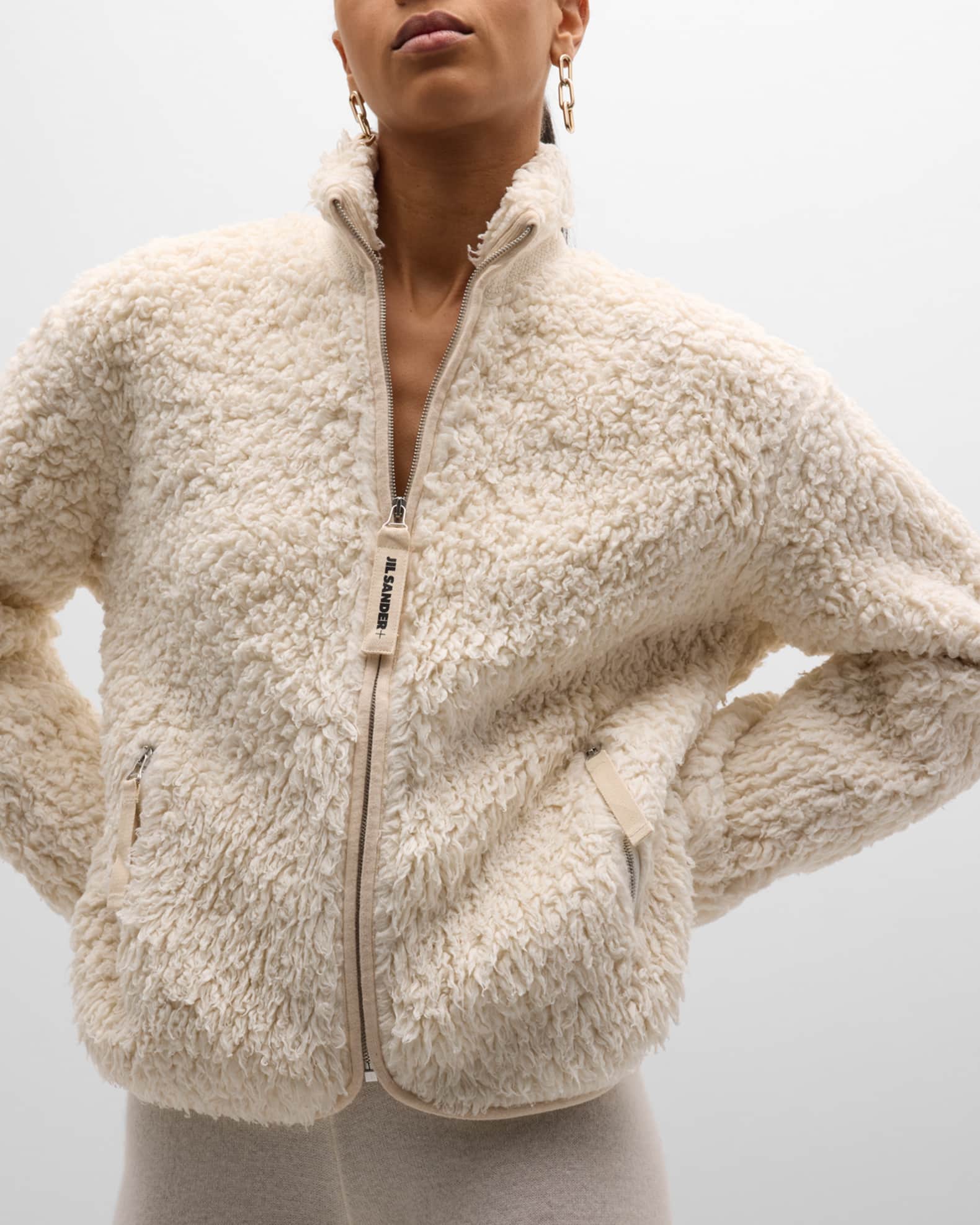 Jil Sander Cotton Teddy Zip Jacket | Neiman Marcus