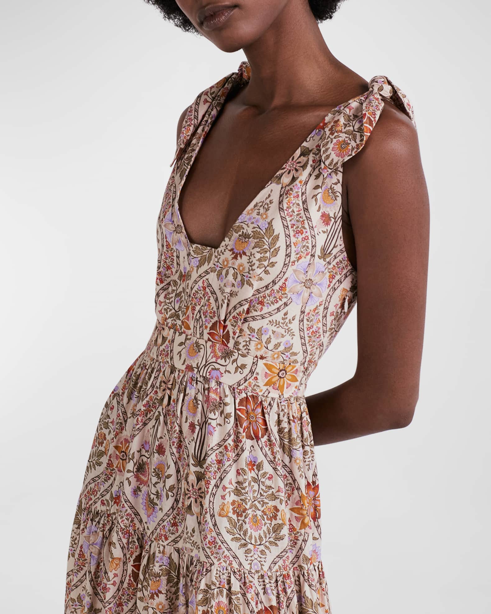 Derek Lam 10 Crosby Timothea Printed Shoulder-Tie Midi Dress | Neiman ...