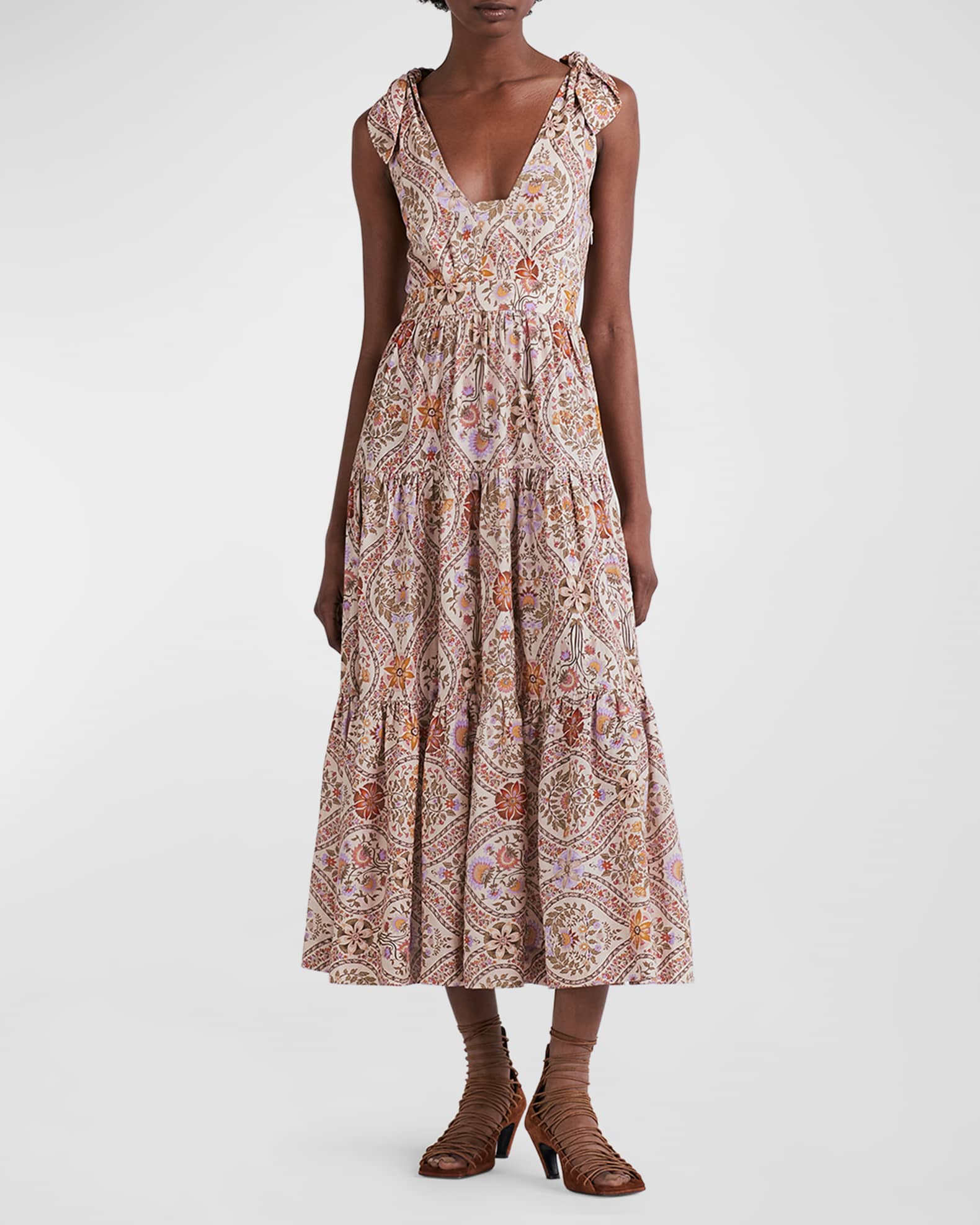 Derek Lam 10 Crosby Timothea Printed Shoulder-Tie Midi Dress | Neiman ...