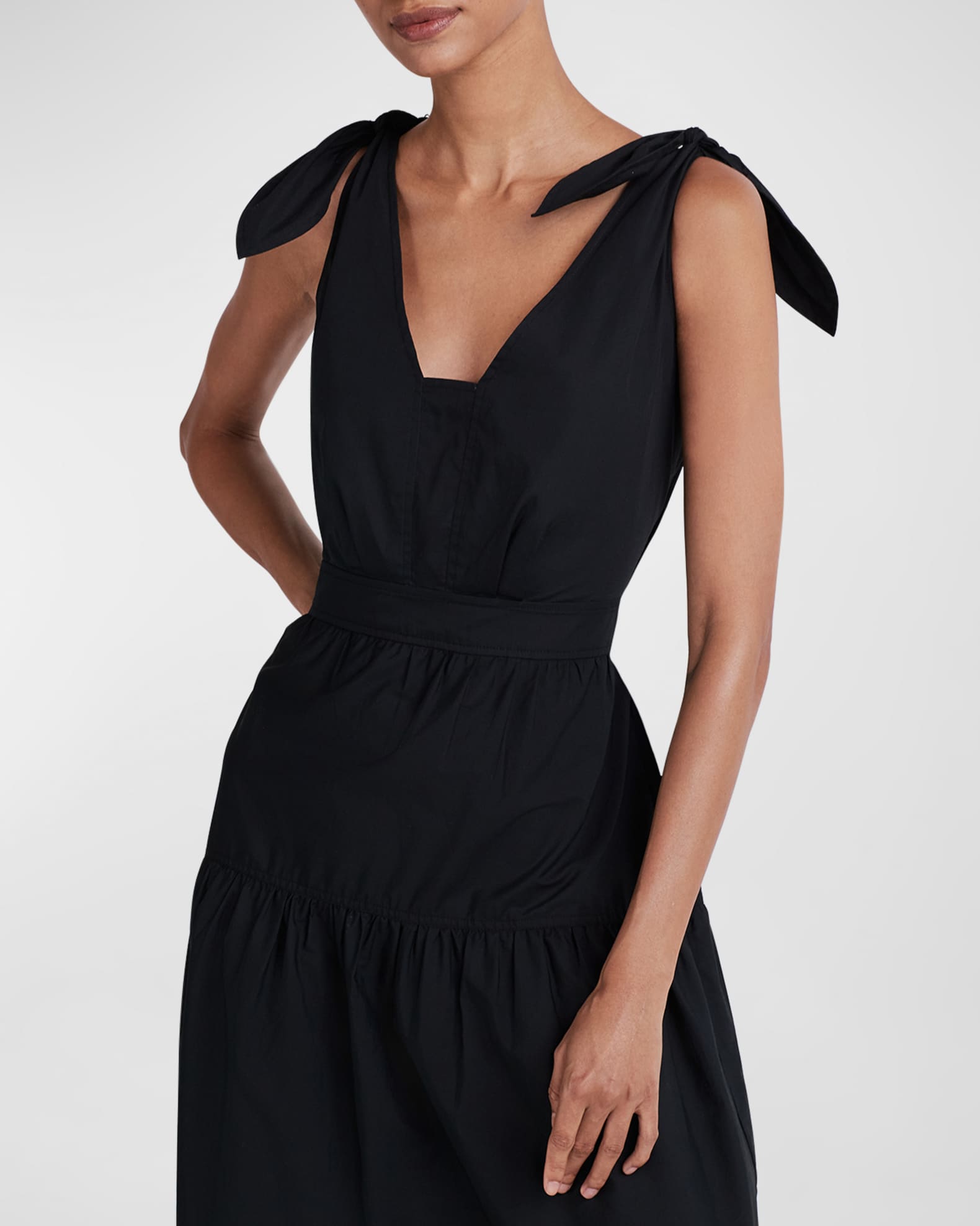 Derek Lam 10 Crosby Timothea Tiered Shoulder-Tie Midi Dress | Neiman Marcus