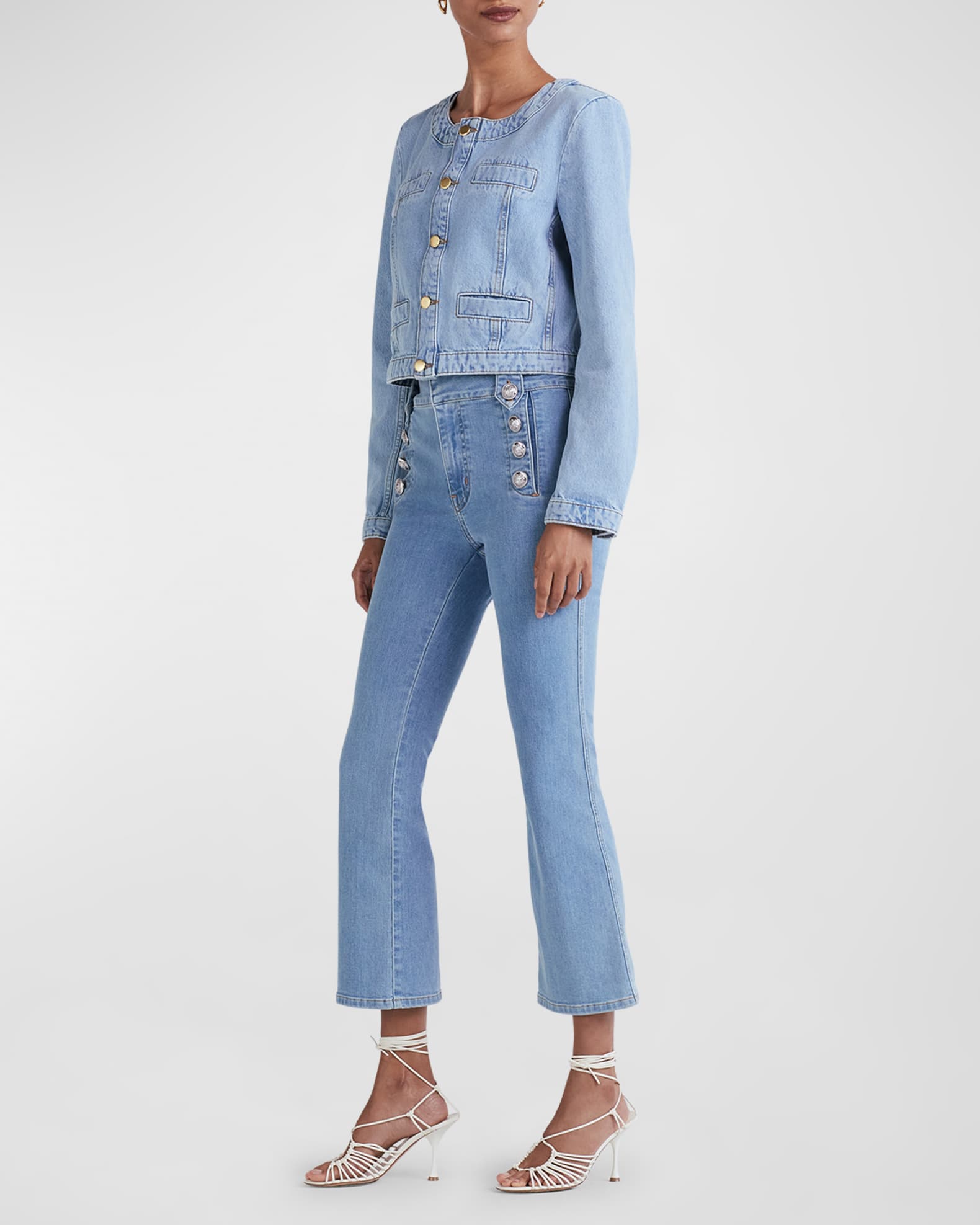 Derek Lam 10 Crosby Penny Denim Collarless Jacket | Neiman Marcus