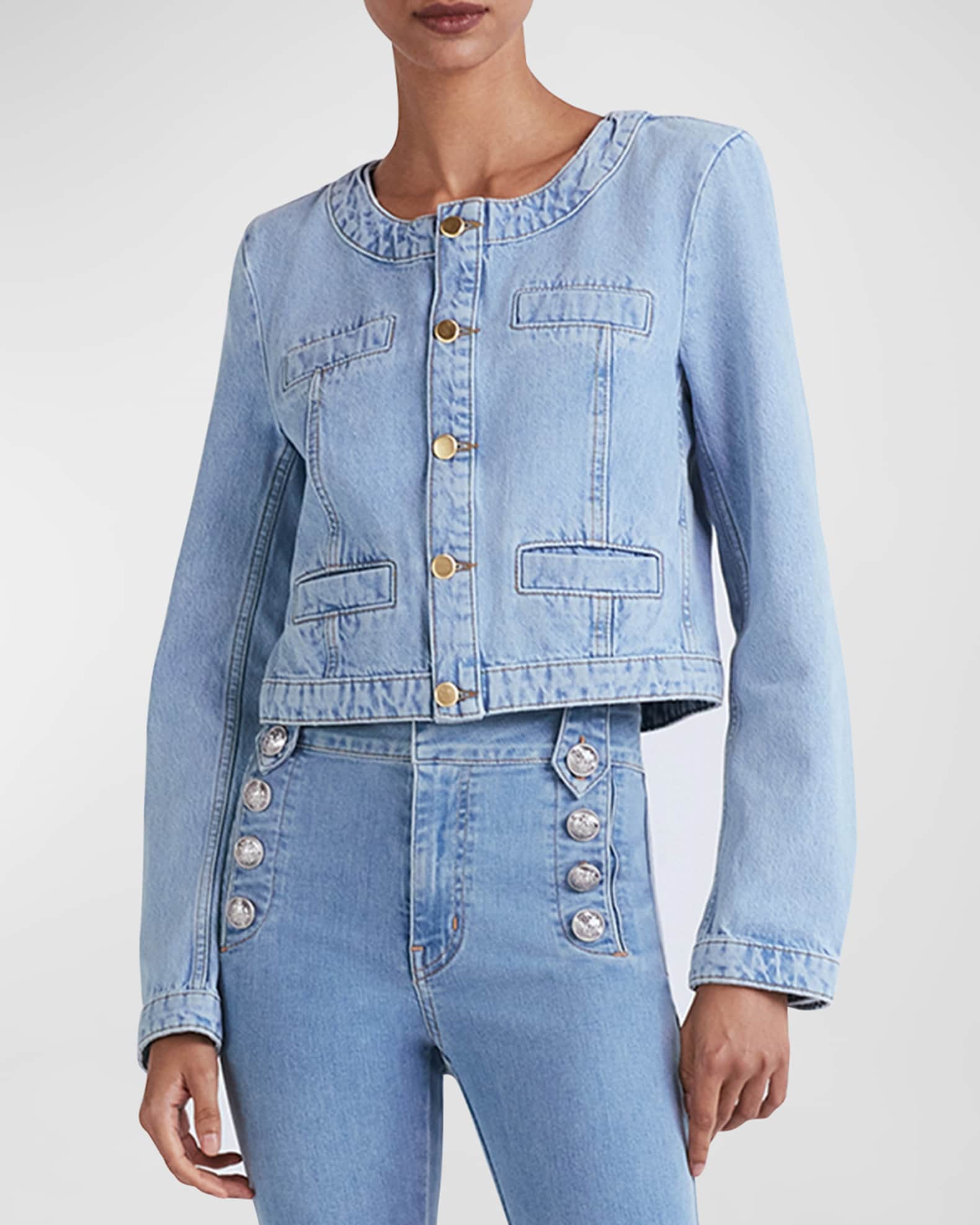 Derek Lam 10 Crosby Penny Denim Collarless Jacket | Neiman Marcus